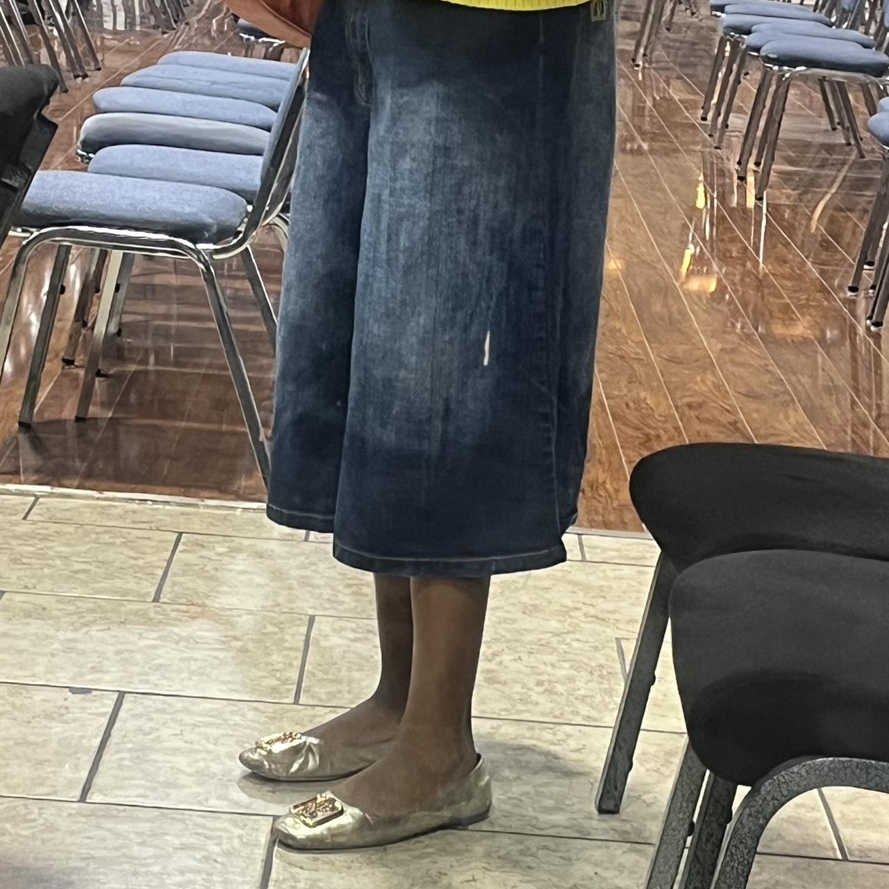 Old Skool baggy denim jorts with yellow... | Depop