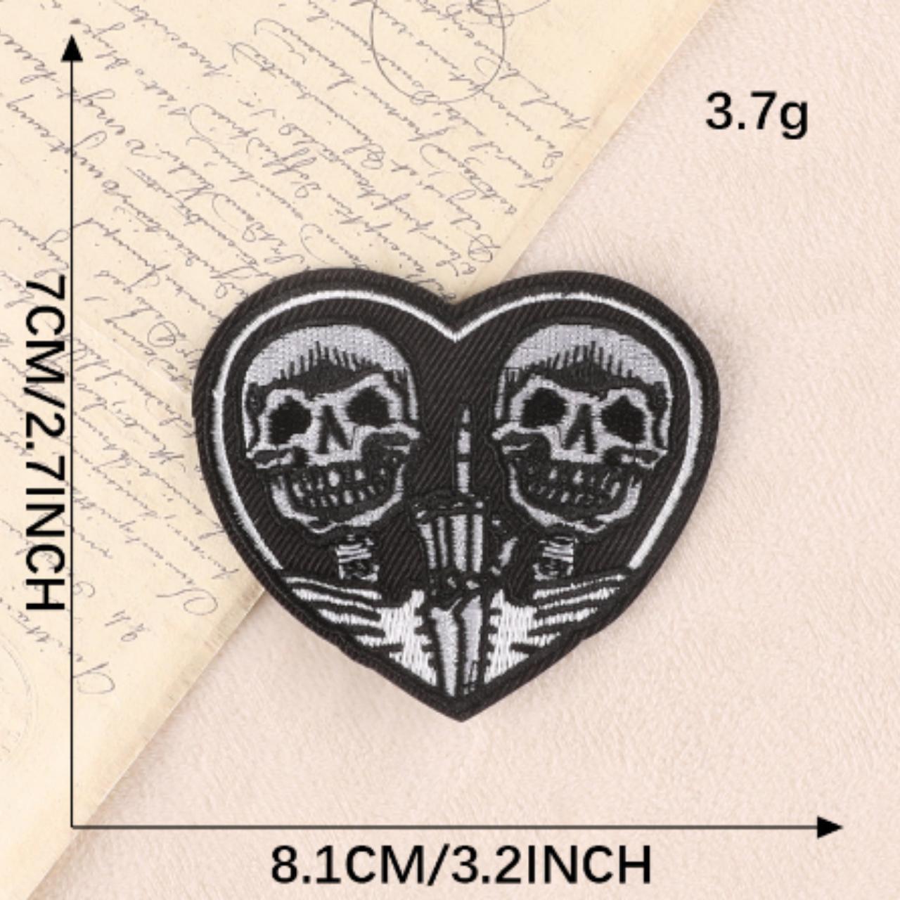 iron on patch two skulls skeleton middle finger... - Depop