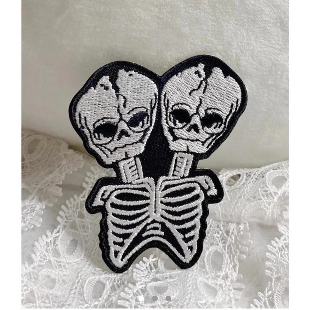 Iron on patch Conjoined skulls skeleton -G Brand... - Depop