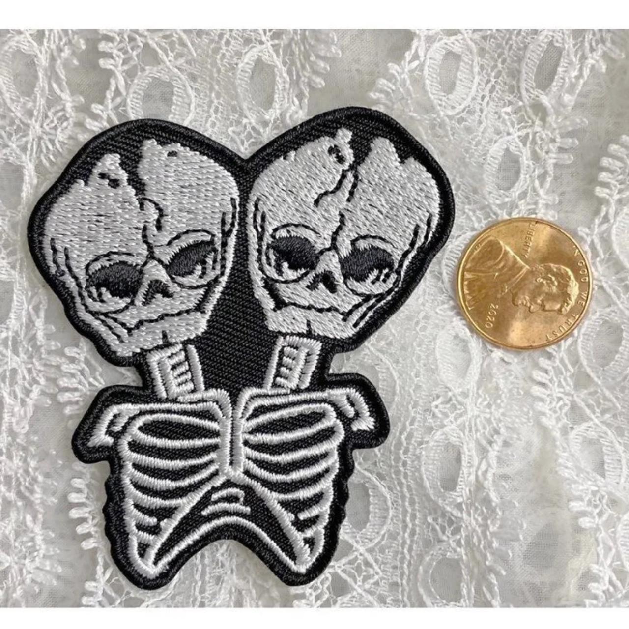 Iron on patch Conjoined skulls skeleton -G Brand... - Depop