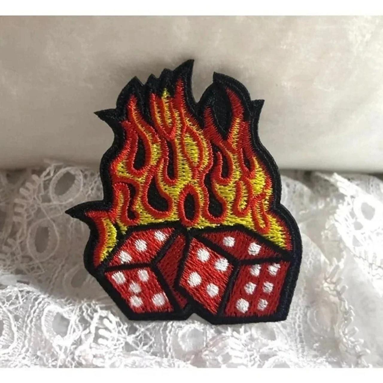 Iron on Patch Dice on Fire -I Brand new Measurement:... - Depop