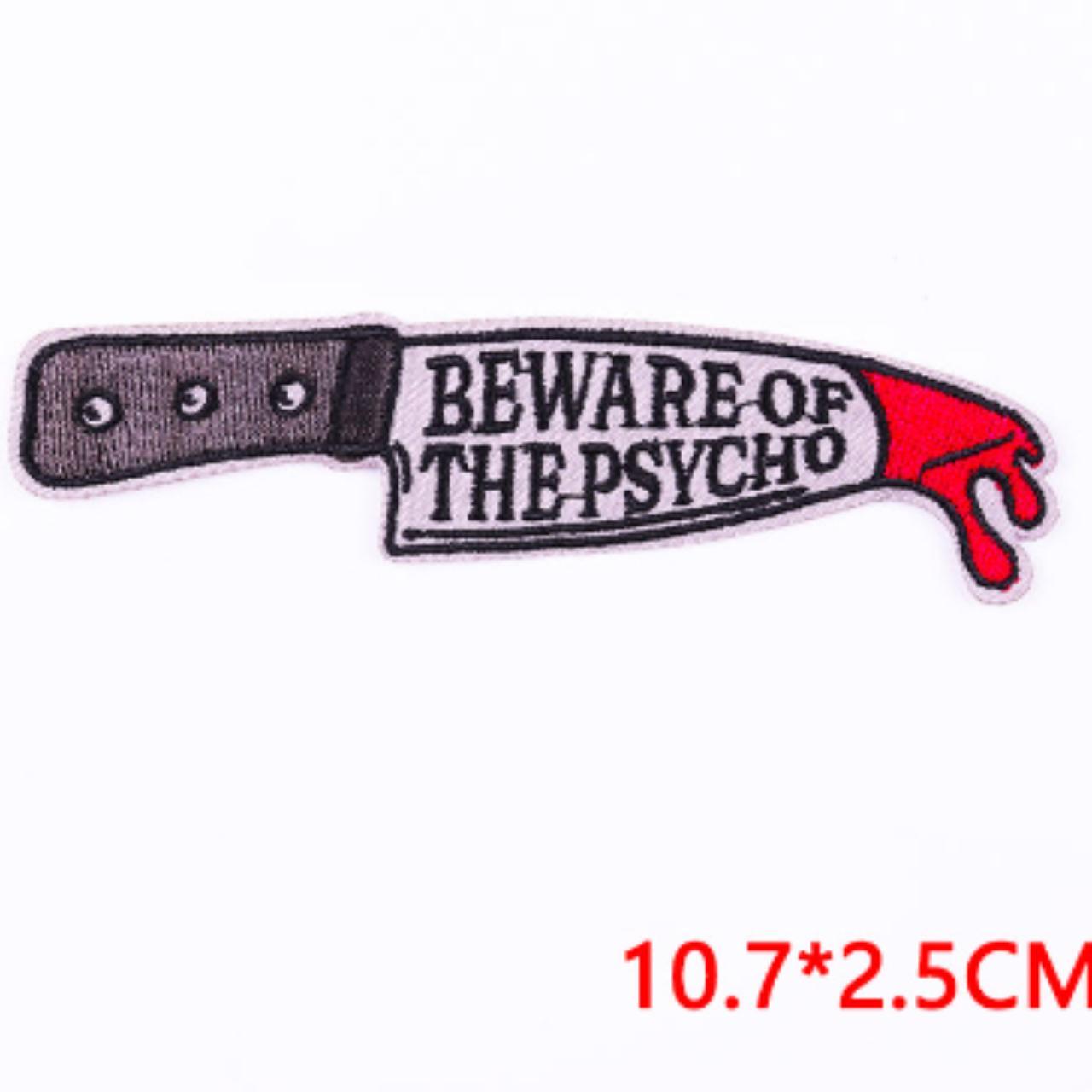 iron on patch be ware of the psycho knife bleeding... - Depop