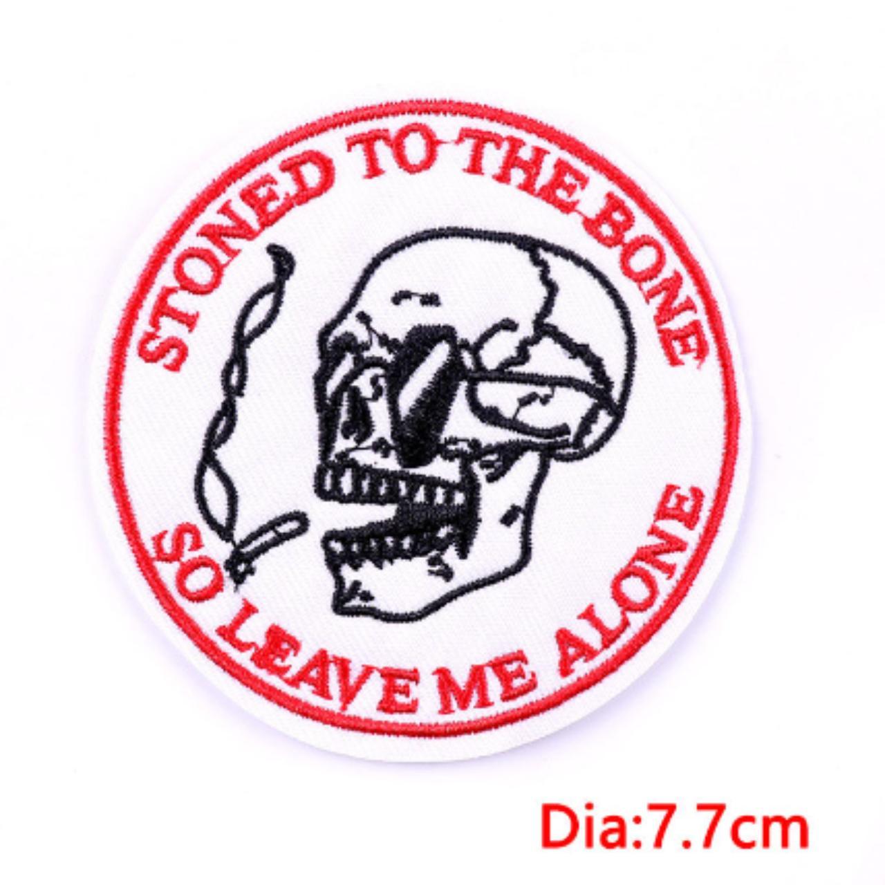 iron on patch smoking skull stoned to the bone so... - Depop