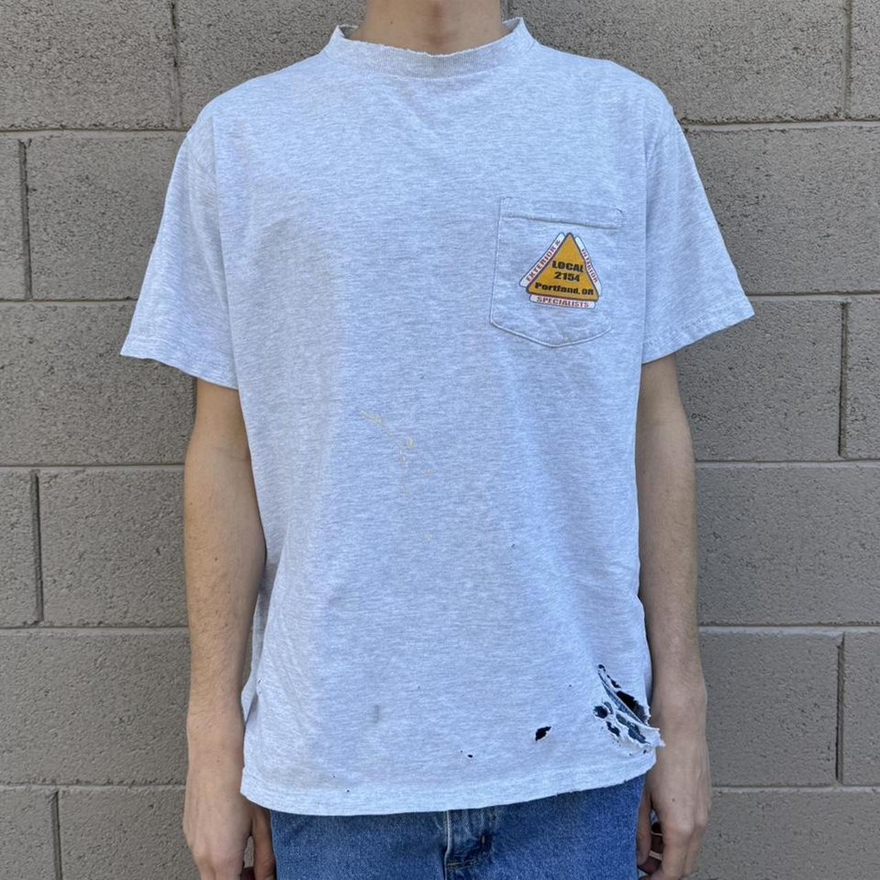 Vintage 90’s Thrashed Construction Workwear T-shirt... - Depop