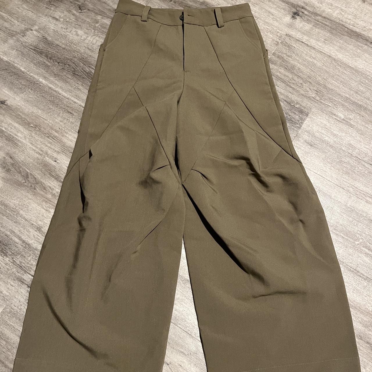 Wide multi-dart 3D cut panels wide leg trousers... - Depop