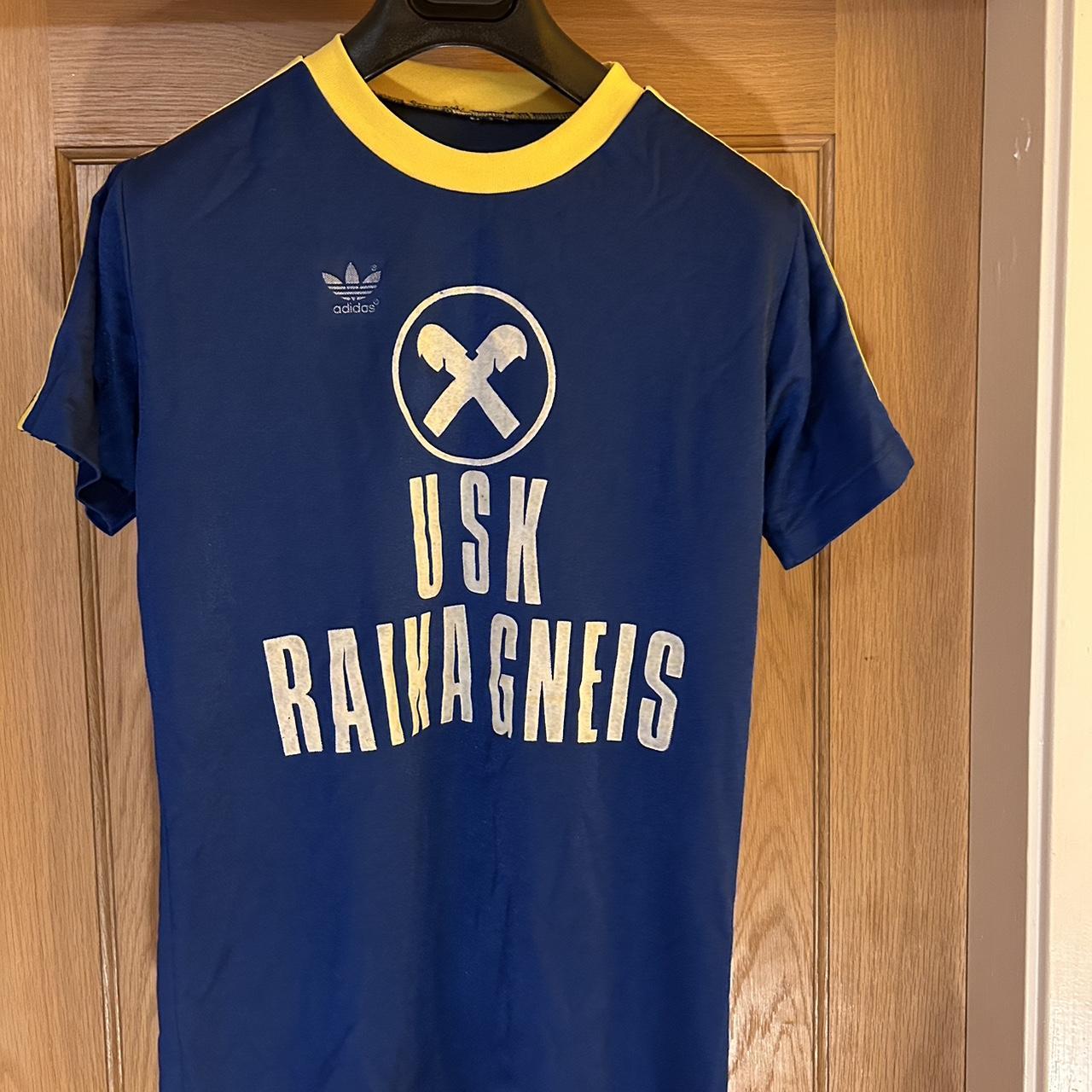 Navy and yellow Adidas Usk RaiKagnius retro football... | Depop