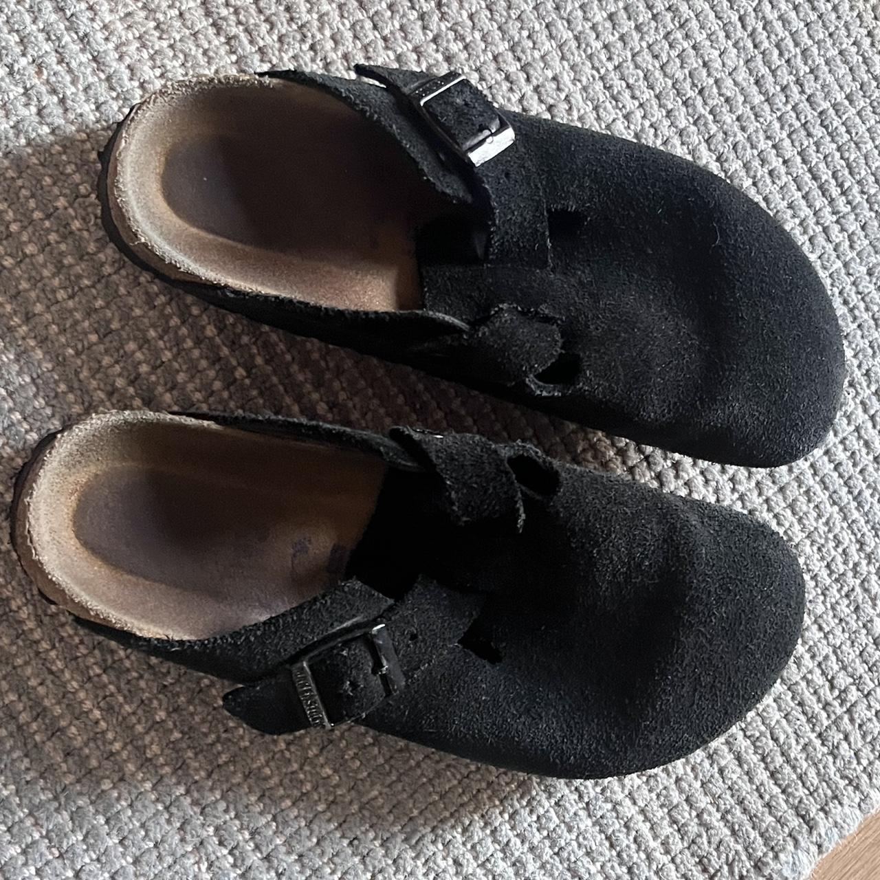 Birkenstok Suede Boston Clogs Black UK 5... - Depop