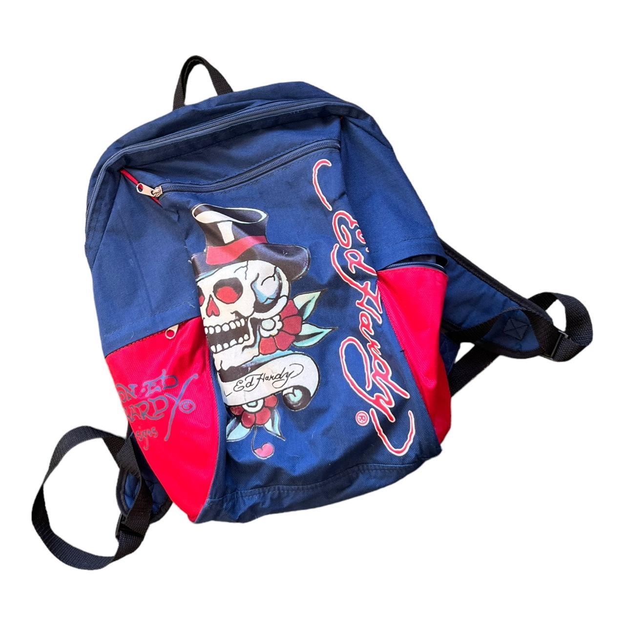 Y2K DON ED HARDY BACKPACK RED/BLUE - 2000'S - Depop