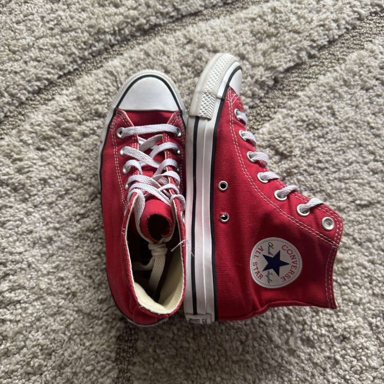 Red high-top Converse trainers #converse #red | Depop