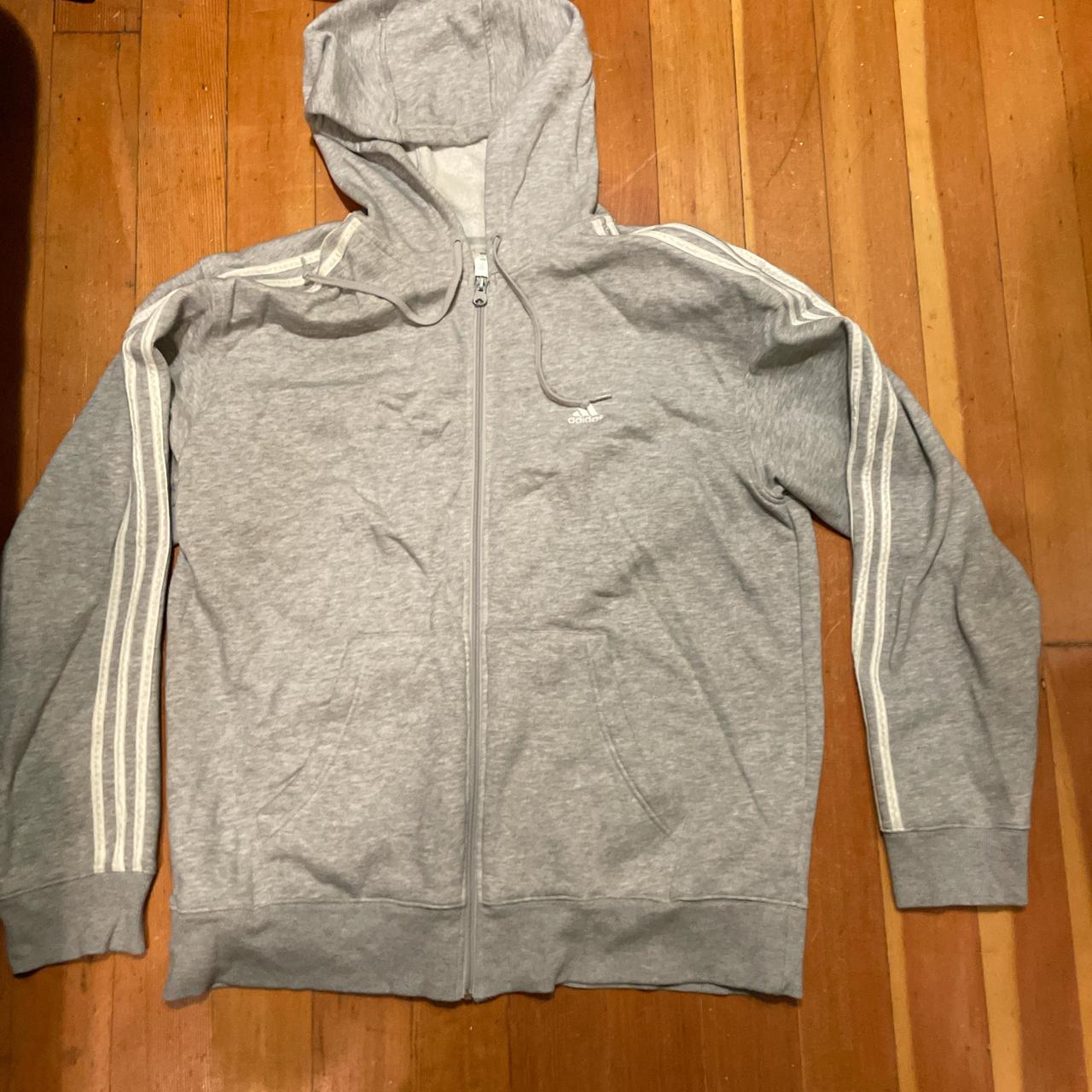 Grey adidas zip up hoodie size men’s L - Depop