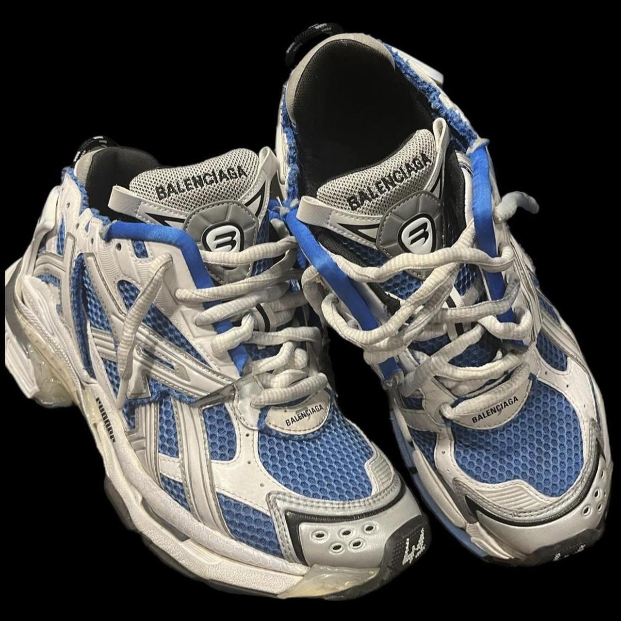 Blue and White Balenciag Track Runners Size 43/US... - Depop