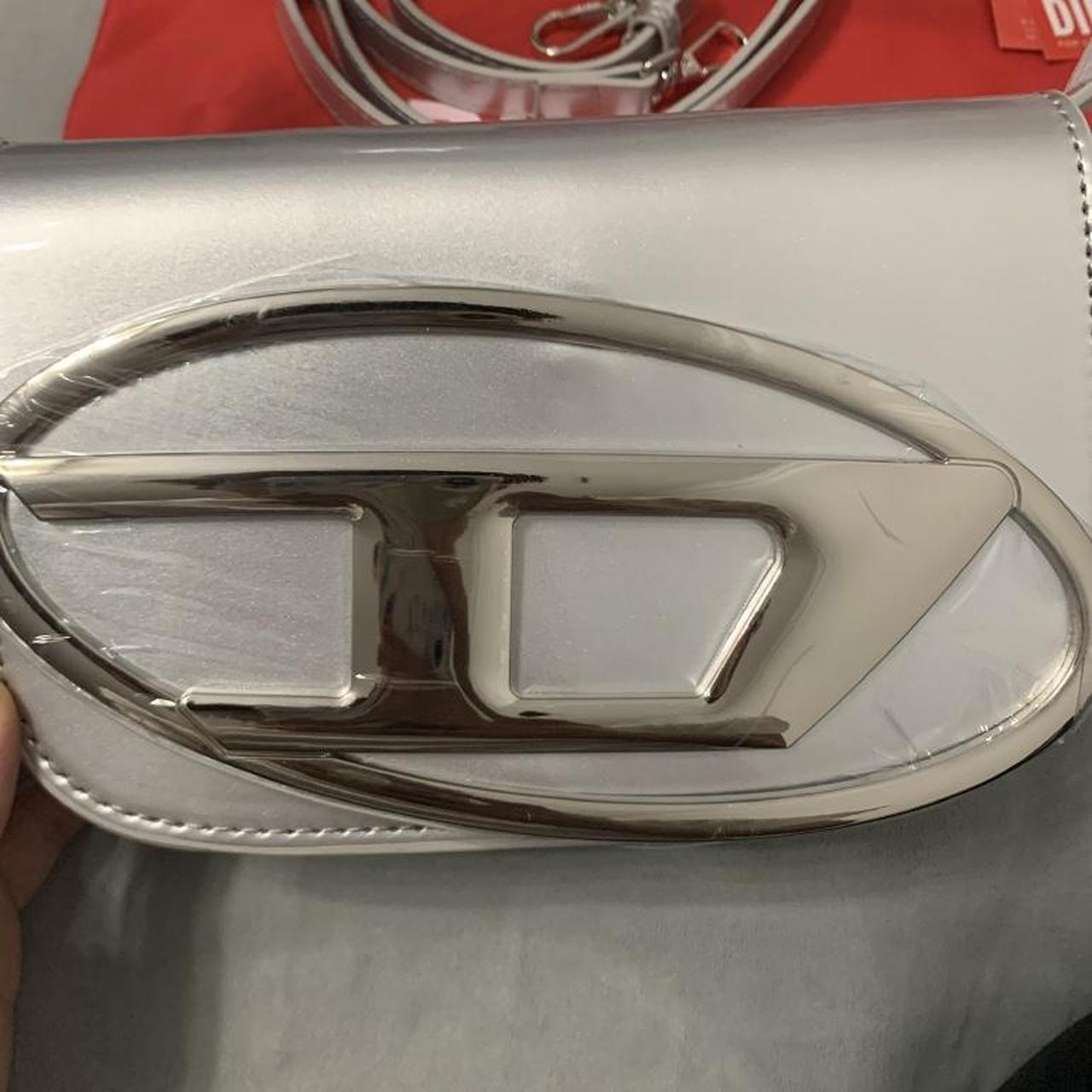 Diesel Silver Shoulder Bag - Unique metal logo... - Depop