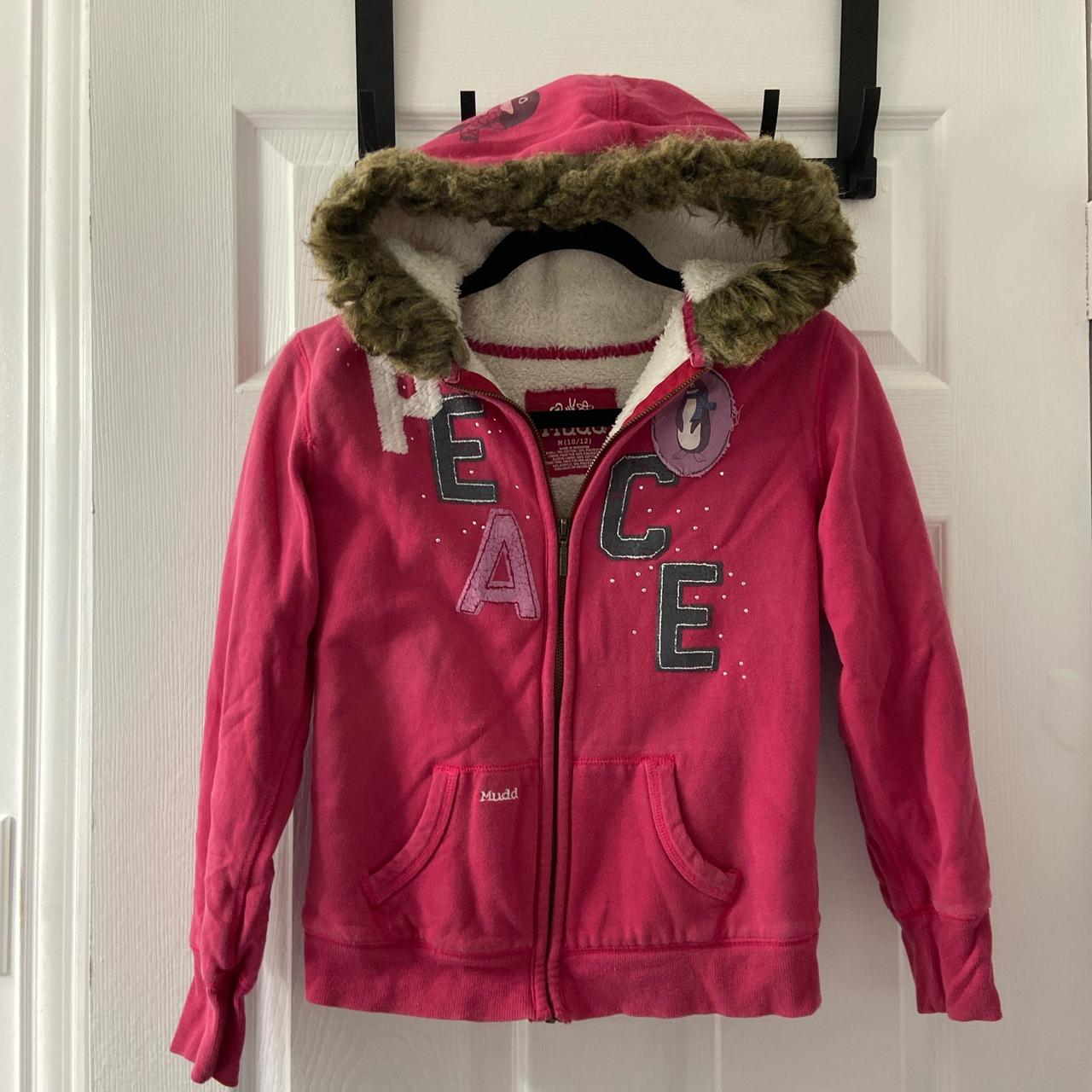 Mudd pink jacket with hood kids size medium women’s... | Depop