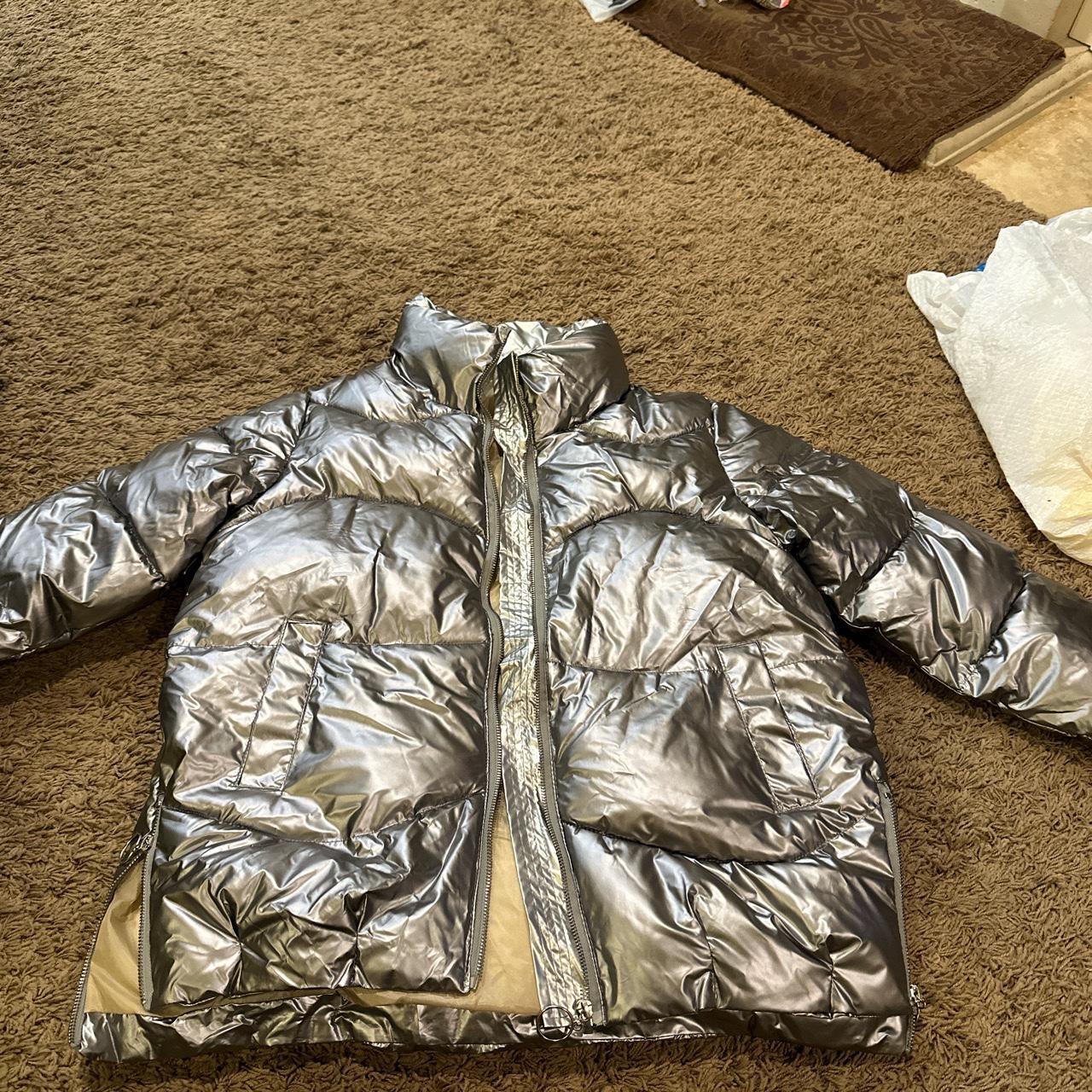 Silver puffer jacket SUPER WARM!! Size small-medium... - Depop