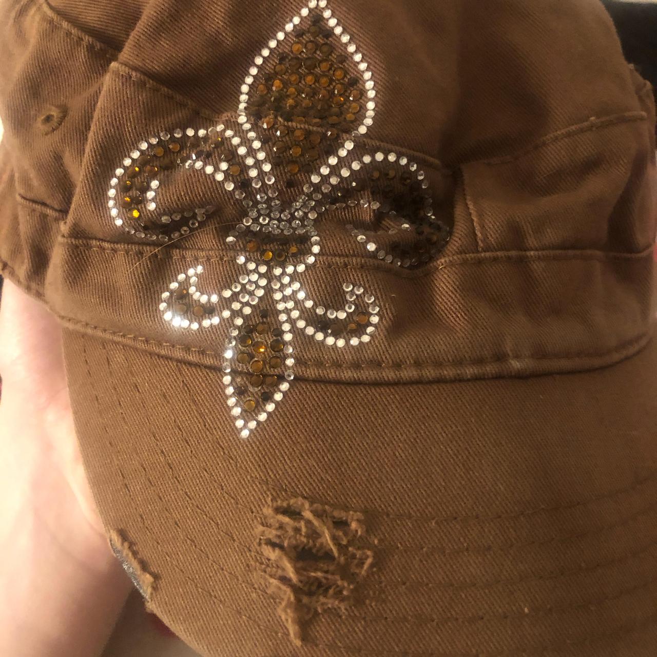Brown rhinestone affliction logo hat, 2000s style... | Depop