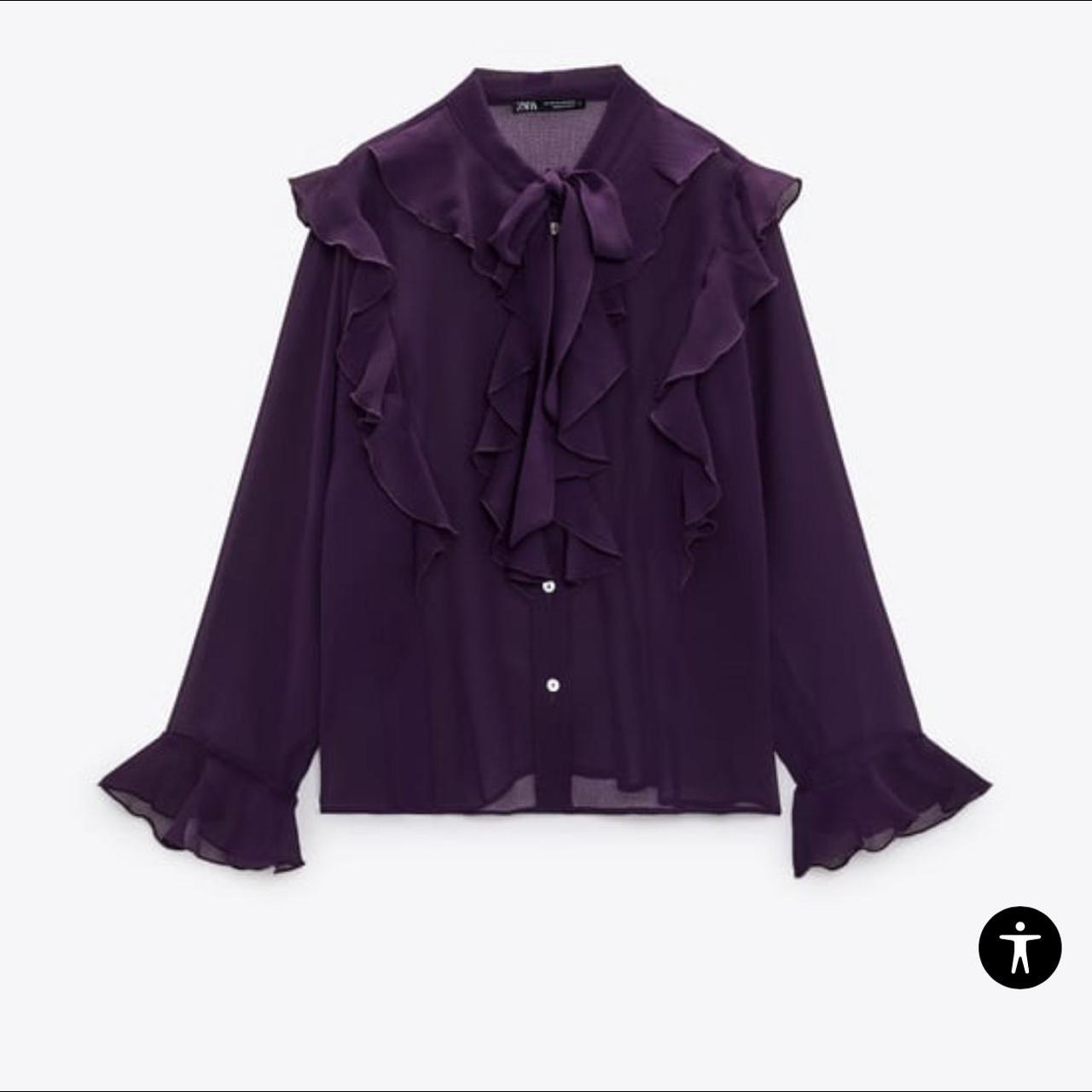 Zara Semi sheer ruffle flowy purple blouse size... - Depop