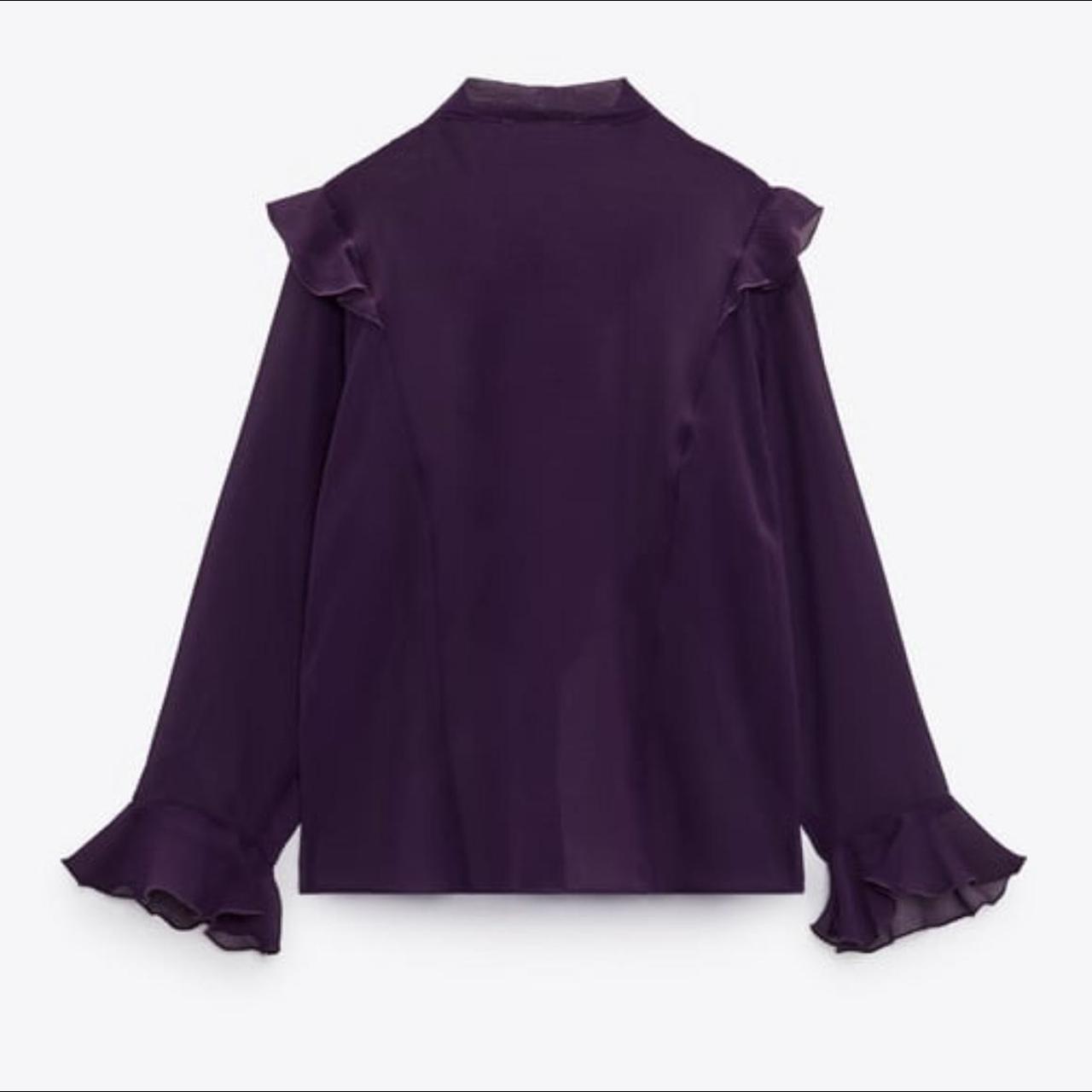 Zara Semi sheer ruffle flowy purple blouse size... - Depop