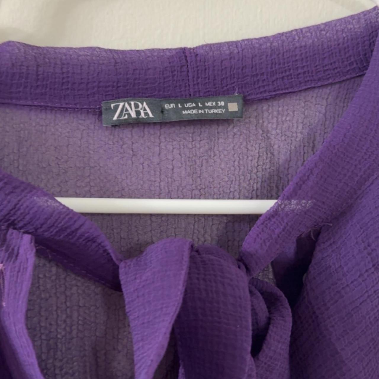 Zara Semi sheer ruffle flowy purple blouse size... - Depop