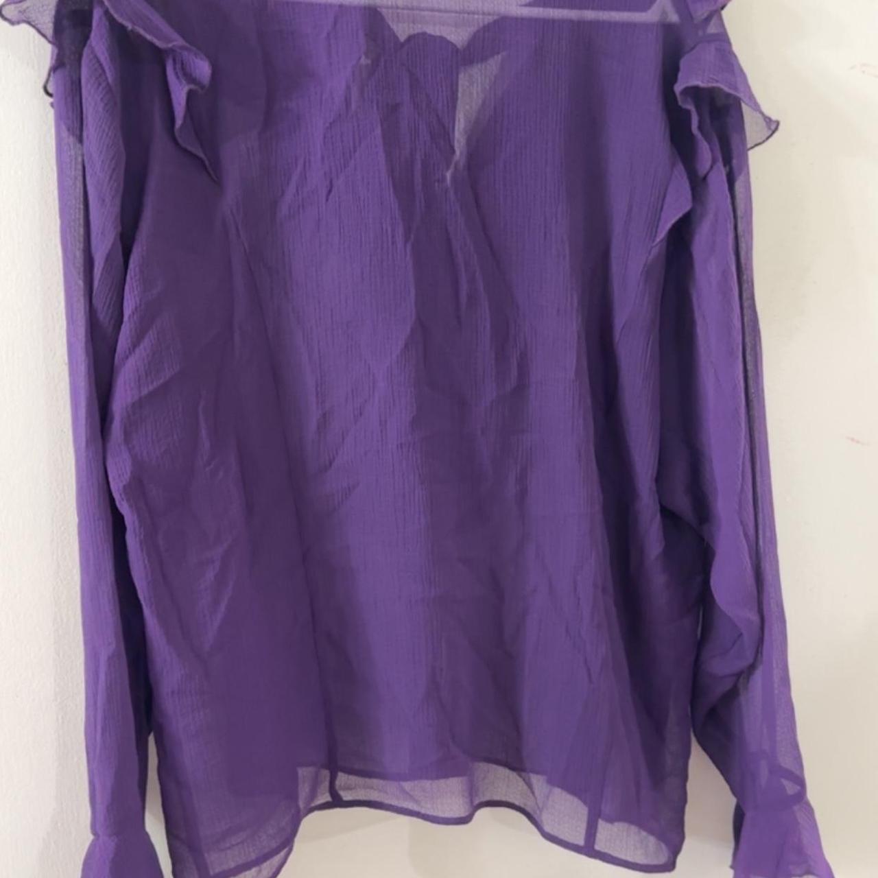 Zara Semi sheer ruffle flowy purple blouse size... - Depop