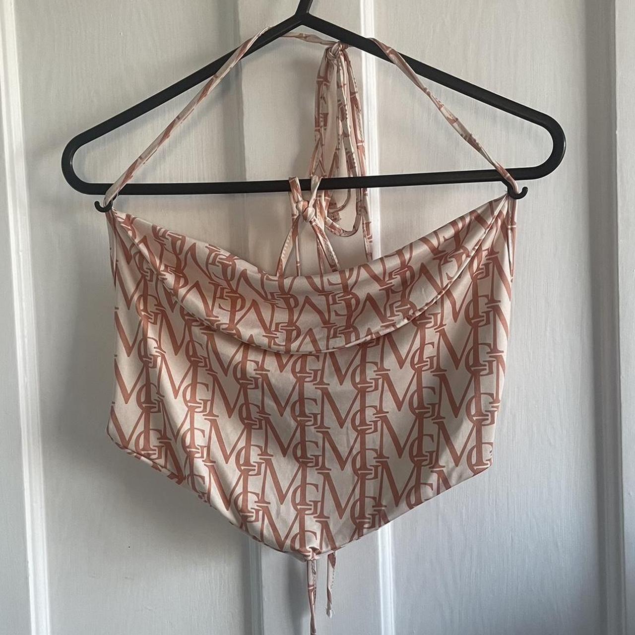 Missguided Satin Monogram Print Strappy Crop Size 6... - Depop