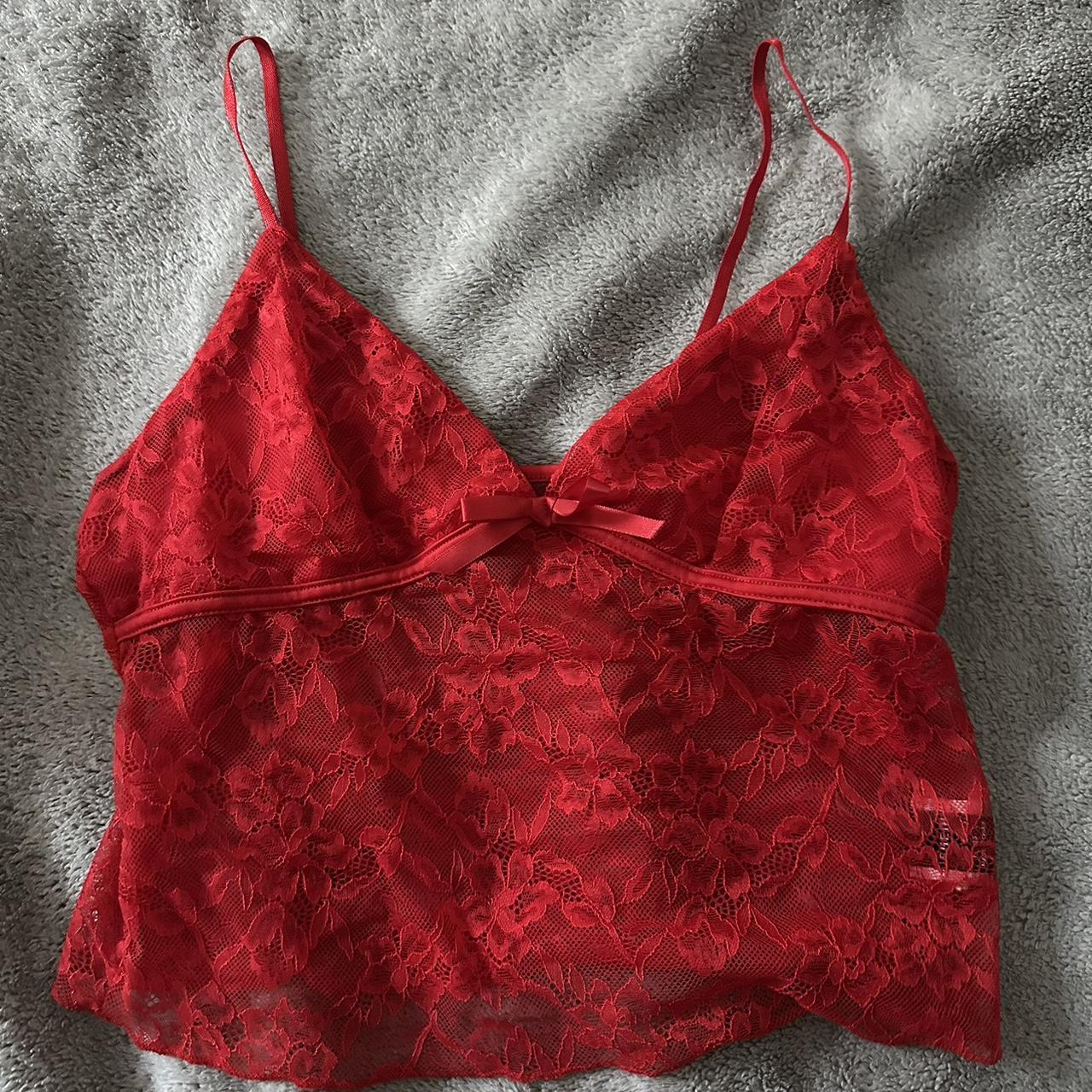 Red lace babydoll top with a bow - so cute! #y2k... - Depop