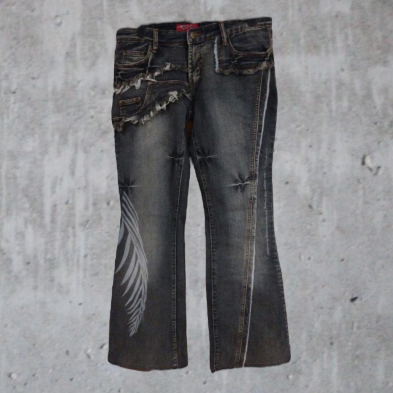 Japanese GOA Flared Feather Jeans Size:... - Depop