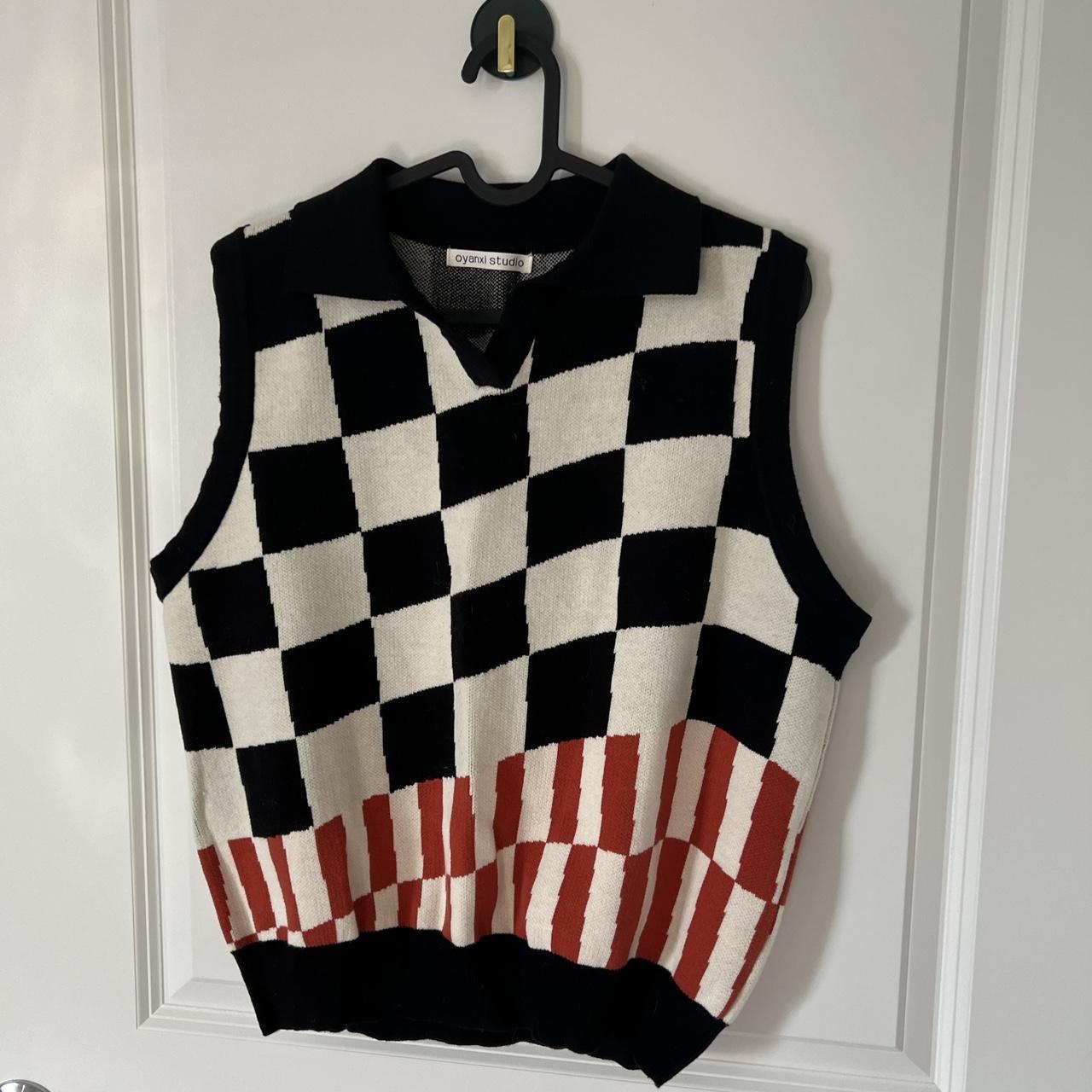 Knitted Checkered Vest - Depop