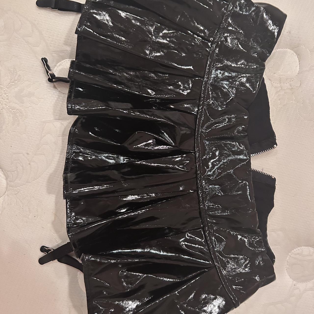 Vinyl black grunge emo mini skirt i don’t see a size... - Depop