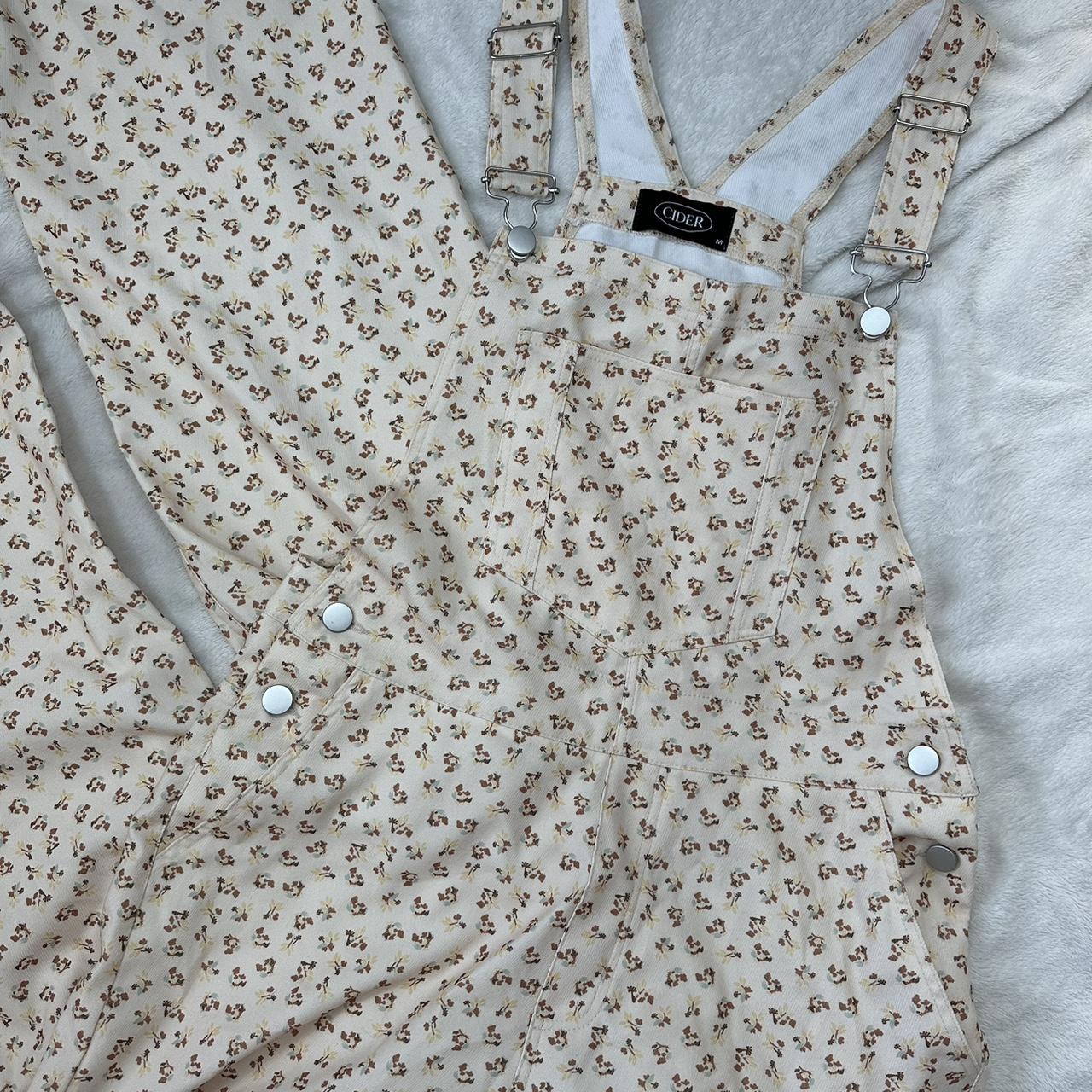 Cottage-core flower printed overall pants🤎... - Depop