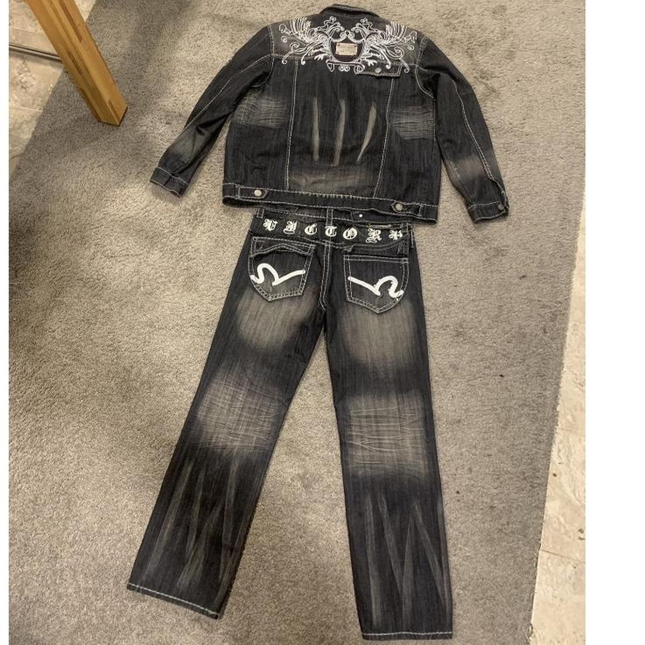 evisu style full denim outfit size large denim... - Depop