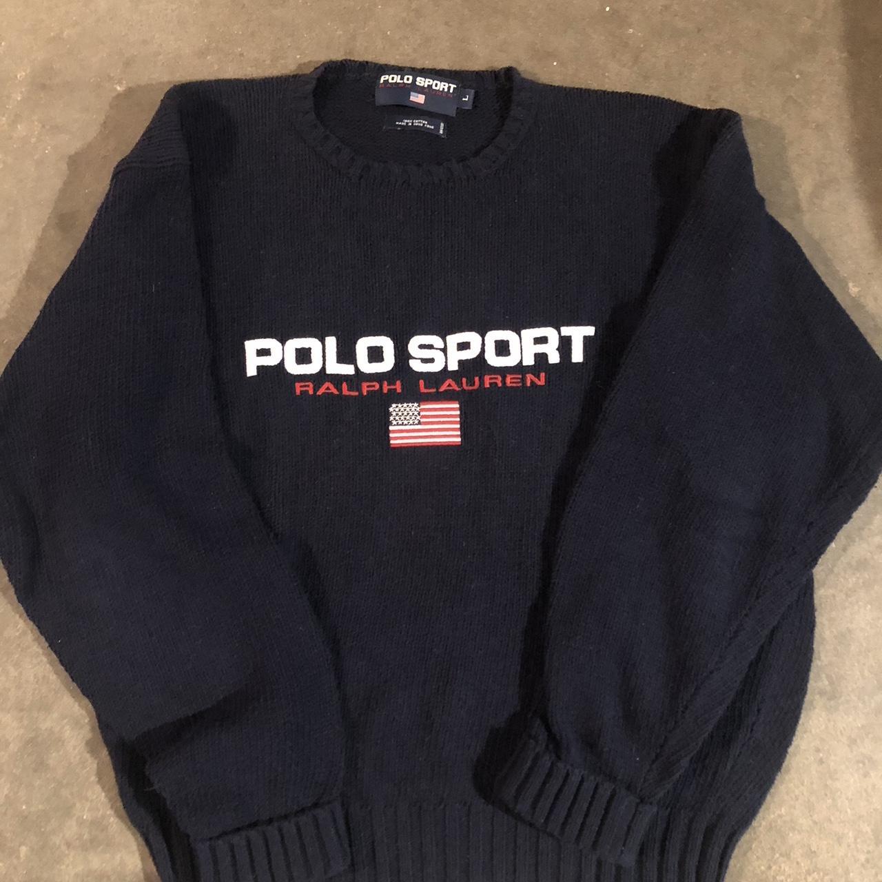 Vintage polo sport sweater, navy blue in color and... - Depop