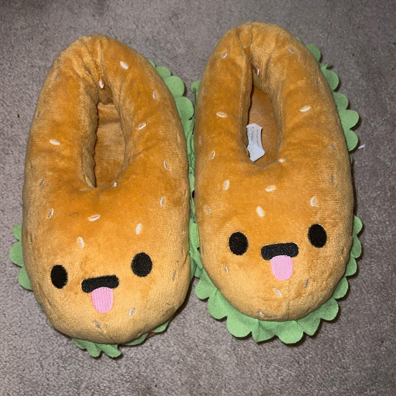Funny burger slippers from forever 21 women’s size M... - Depop