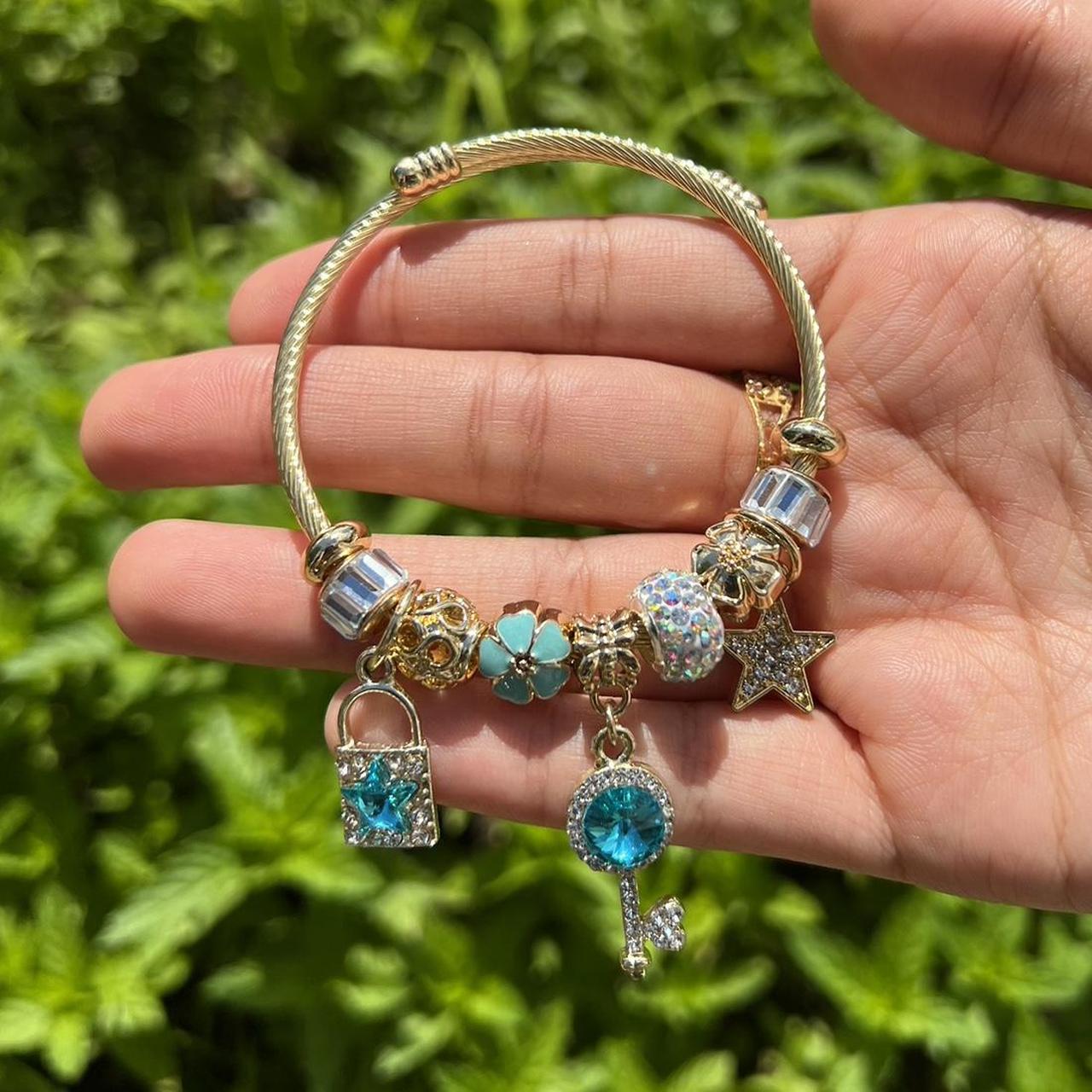 Beautiful Blue Lock & Key Charm Bracelet Bracelet... - Depop