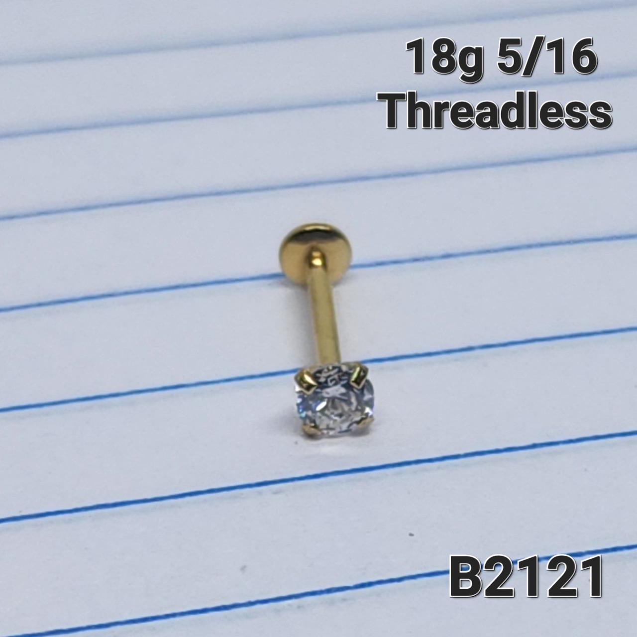 18g Gold Stainless 3mm CZ 5/16 Labret Stud B2121 18... | Depop