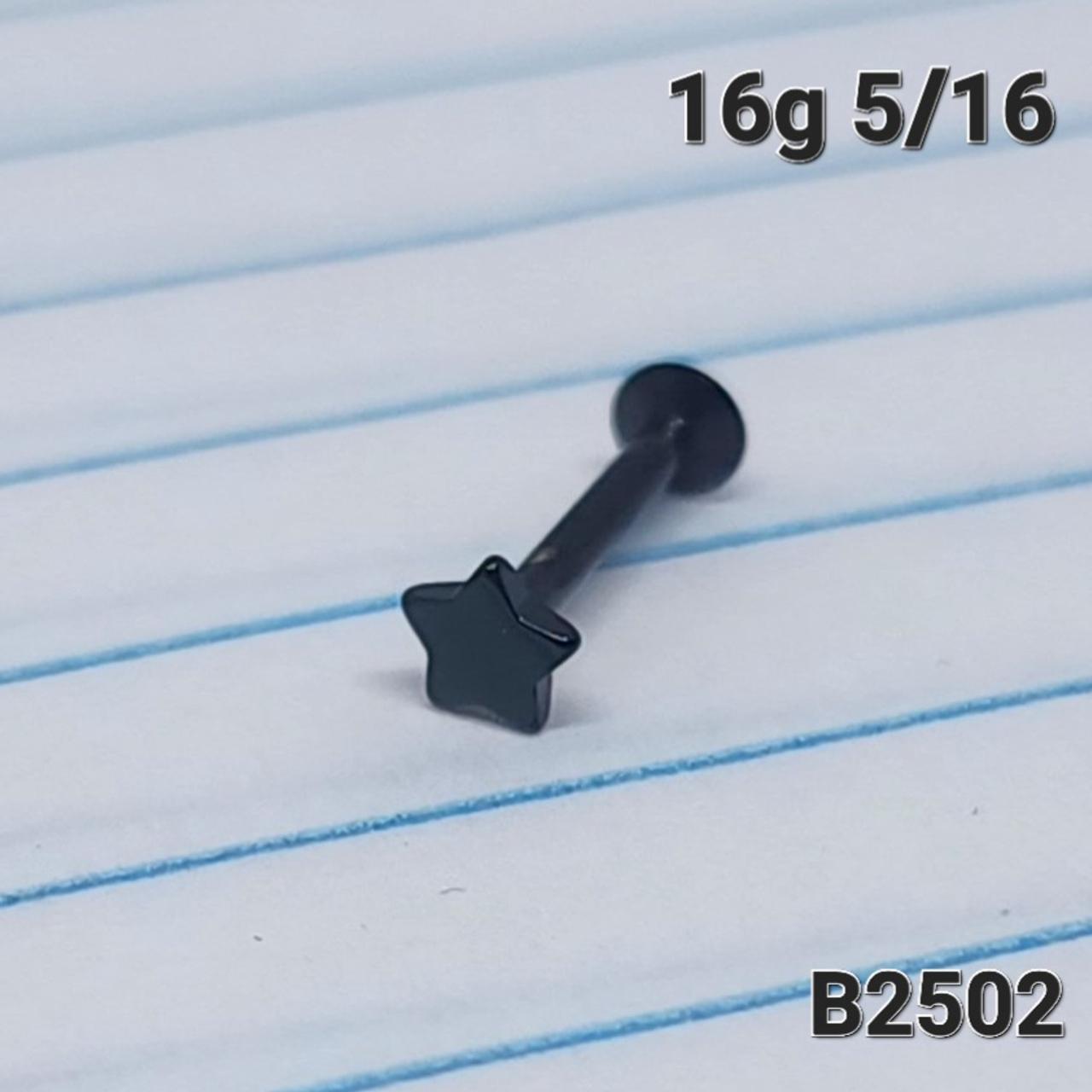 16g Stainless Black Star 5/16 Labret Ring Lip Stud... - Depop