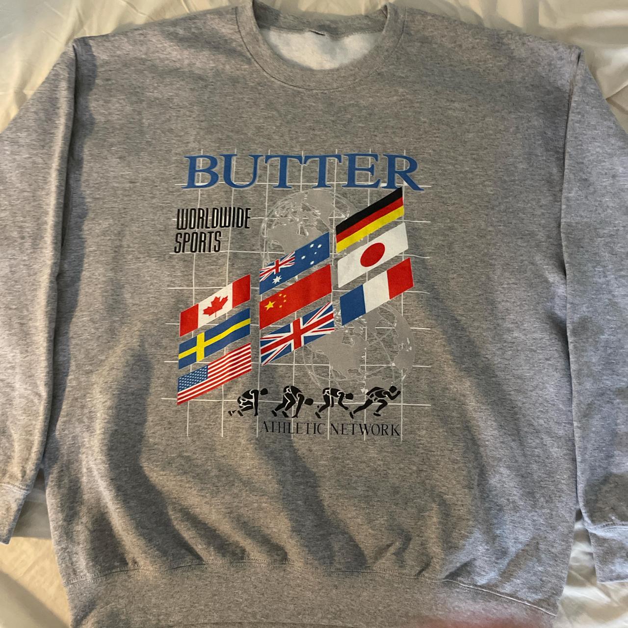 pretty old butter crewneck, brand new size large... - Depop