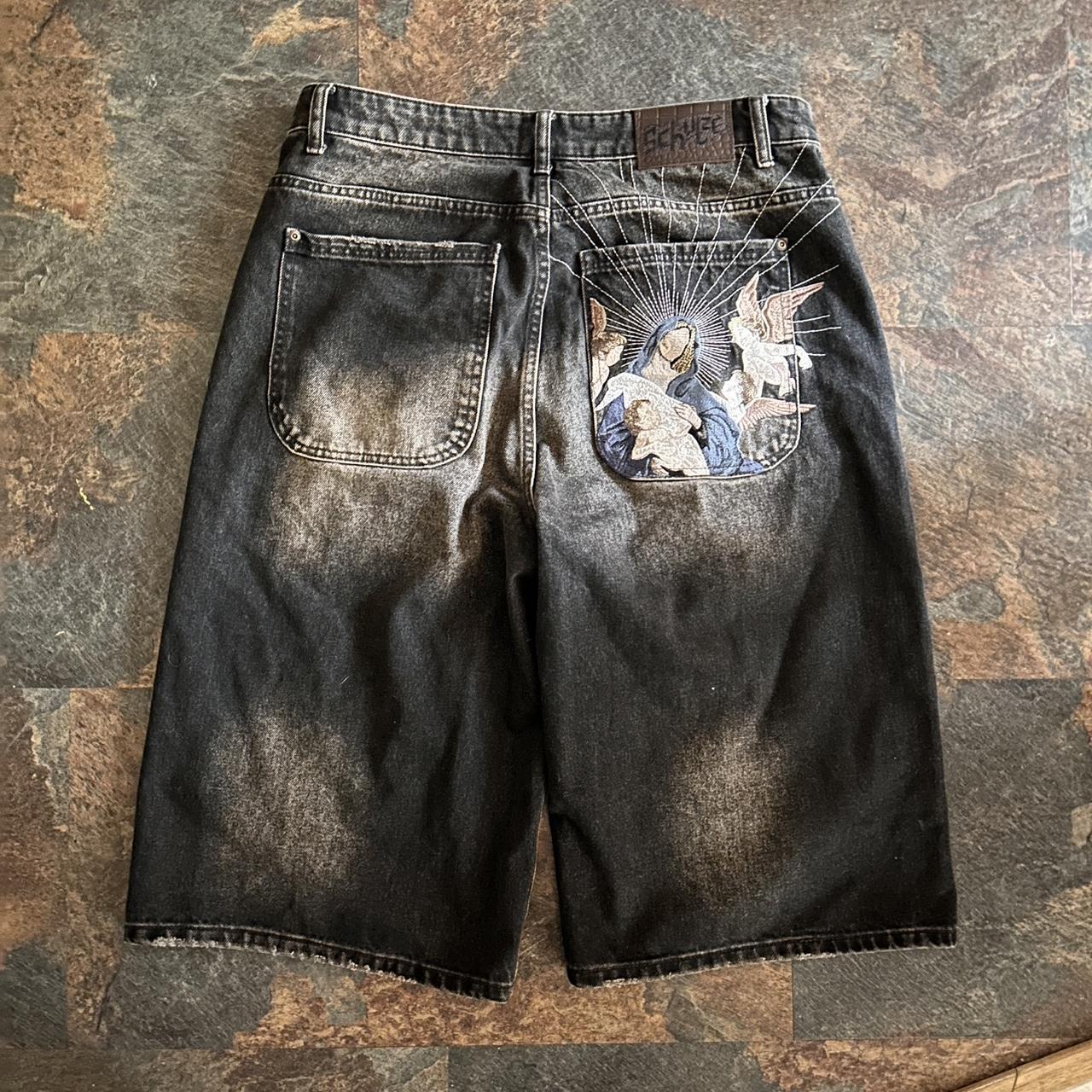 Derschutze faded brown baggy jorts with angel... | Depop