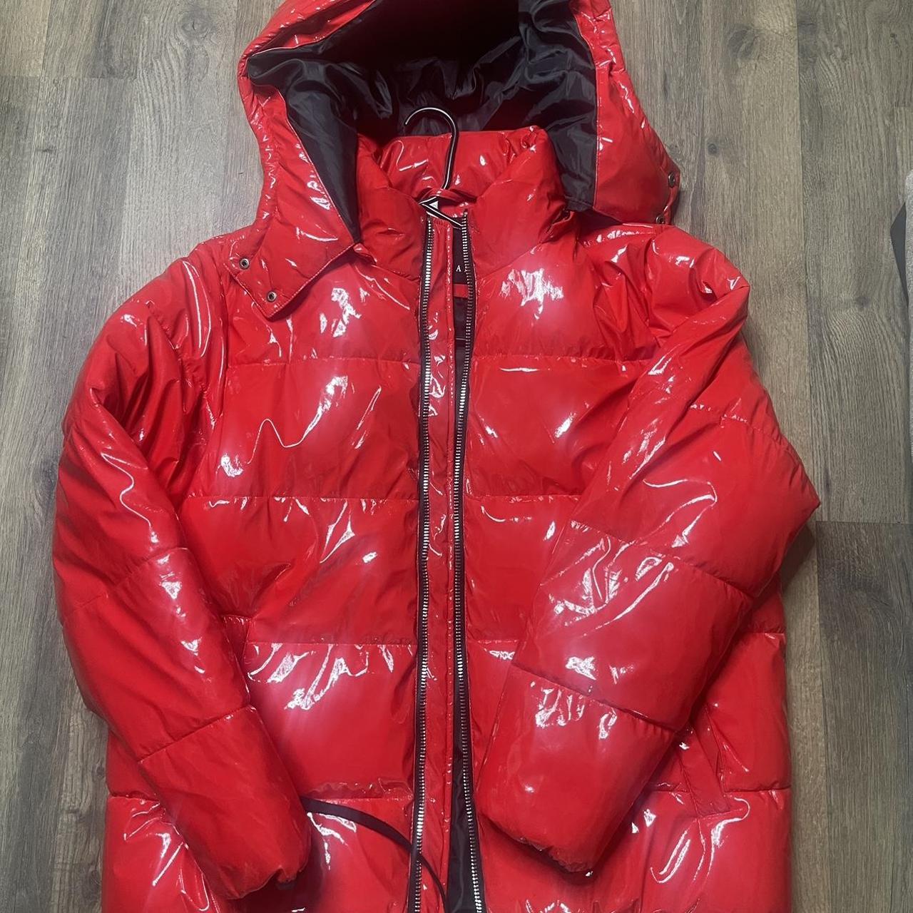 Shiny Red Puffer Jacket - Depop