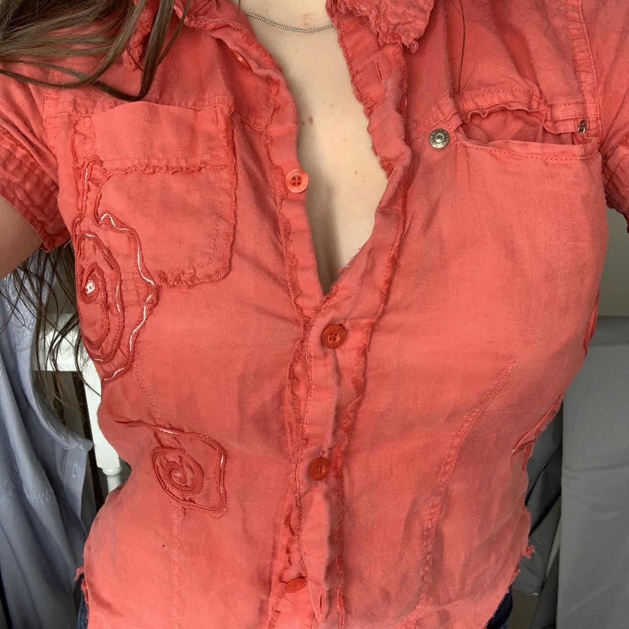 1990s distressed Y2K Peter Werth vintage red blouse... - Depop