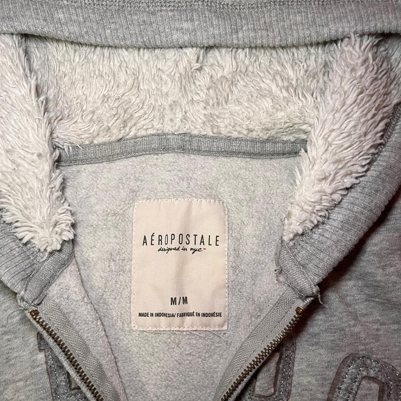 Grey Aeropostale zip up hoodie with fur lined hood... | Depop
