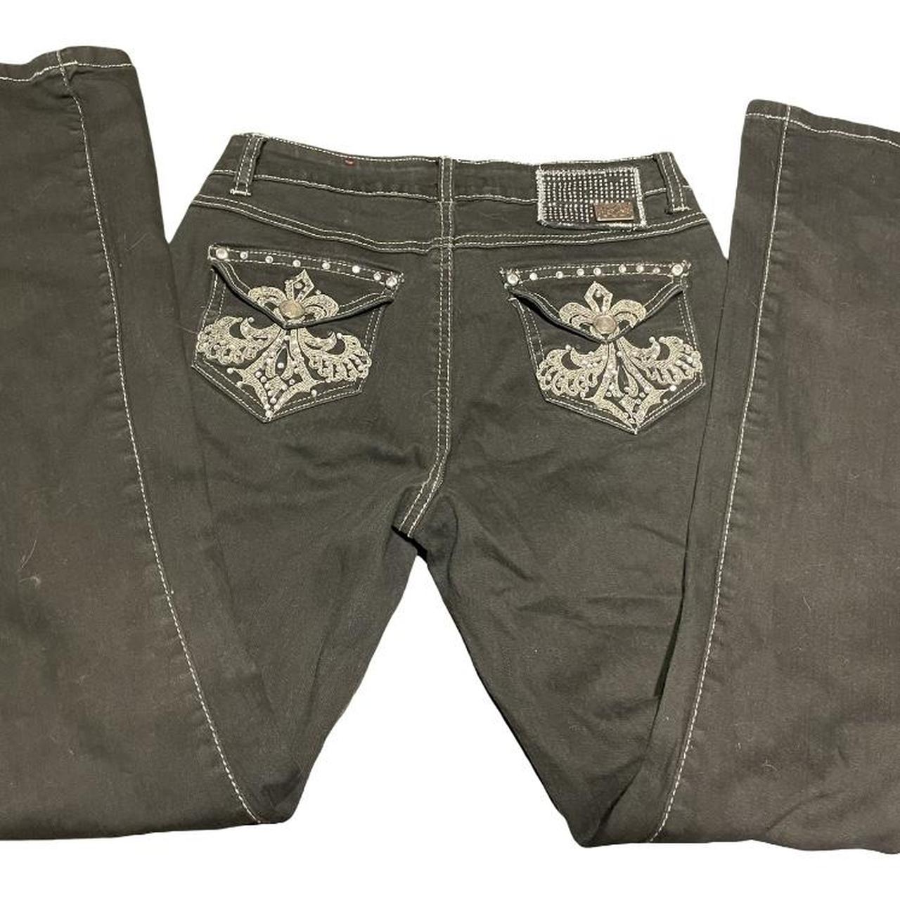 Black jeans with rhinestone pockets #embellished... - Depop