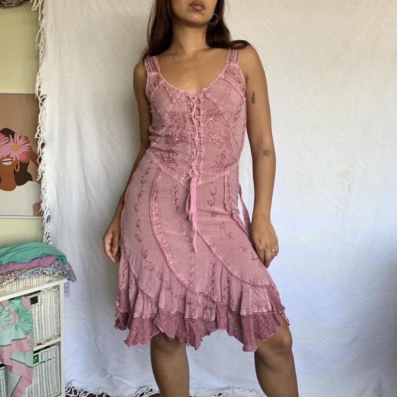 Fairycore pink dress Pink fairycore dress with lace... - Depop