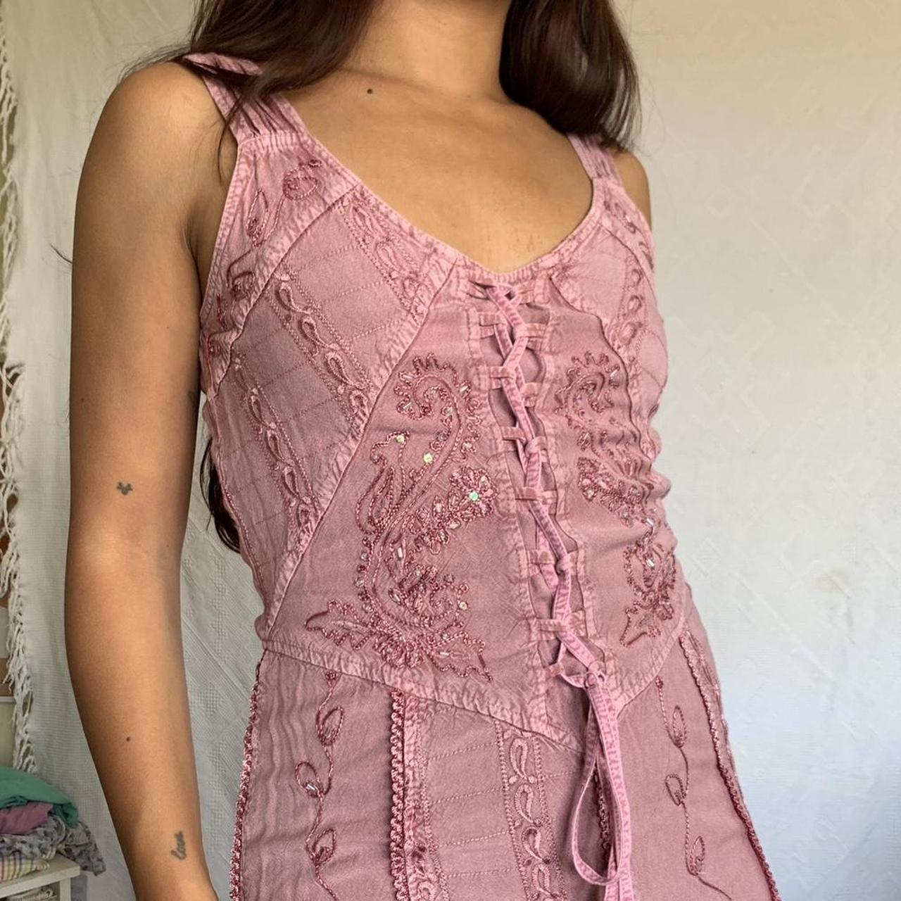 Fairycore pink dress Pink fairycore dress with lace... - Depop