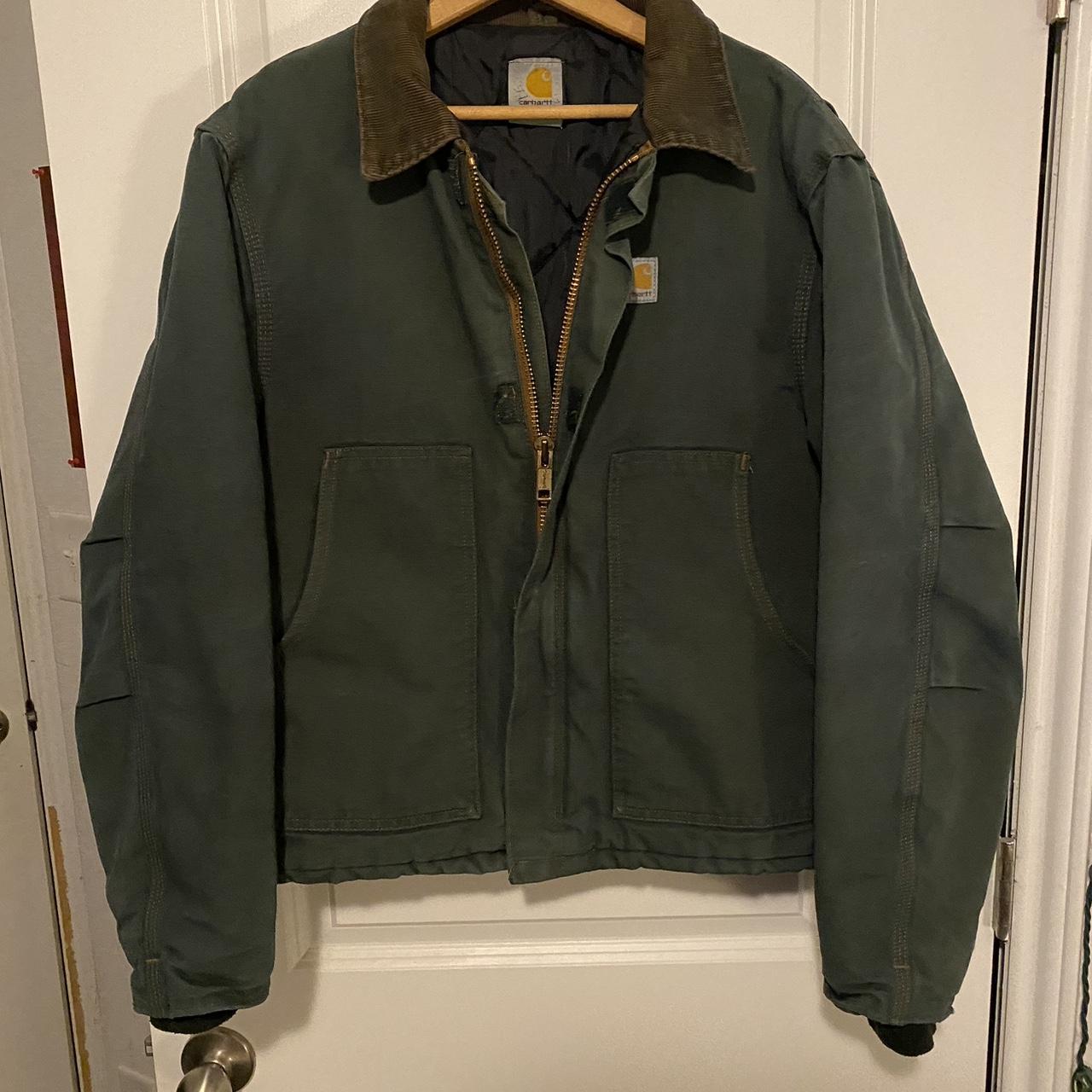 Green Carhartt Jacket w Corduroy Collar Quilt lined.... - Depop