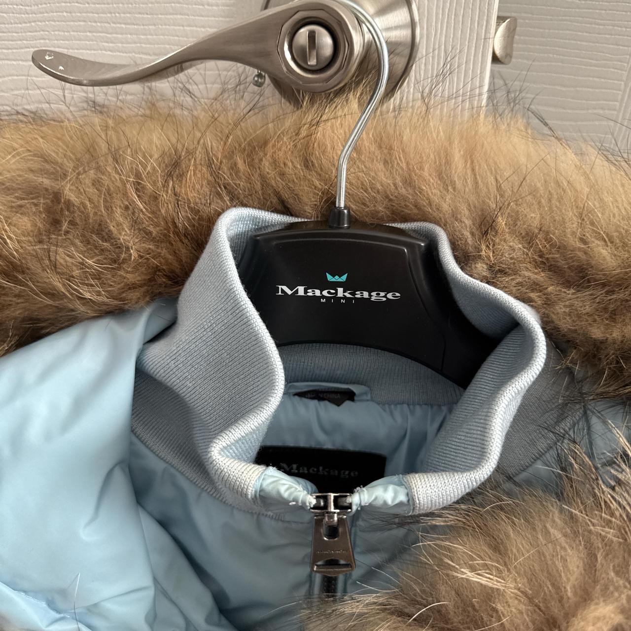 Mackage kids coat size 14 Baby blue parka with faux... | Depop
