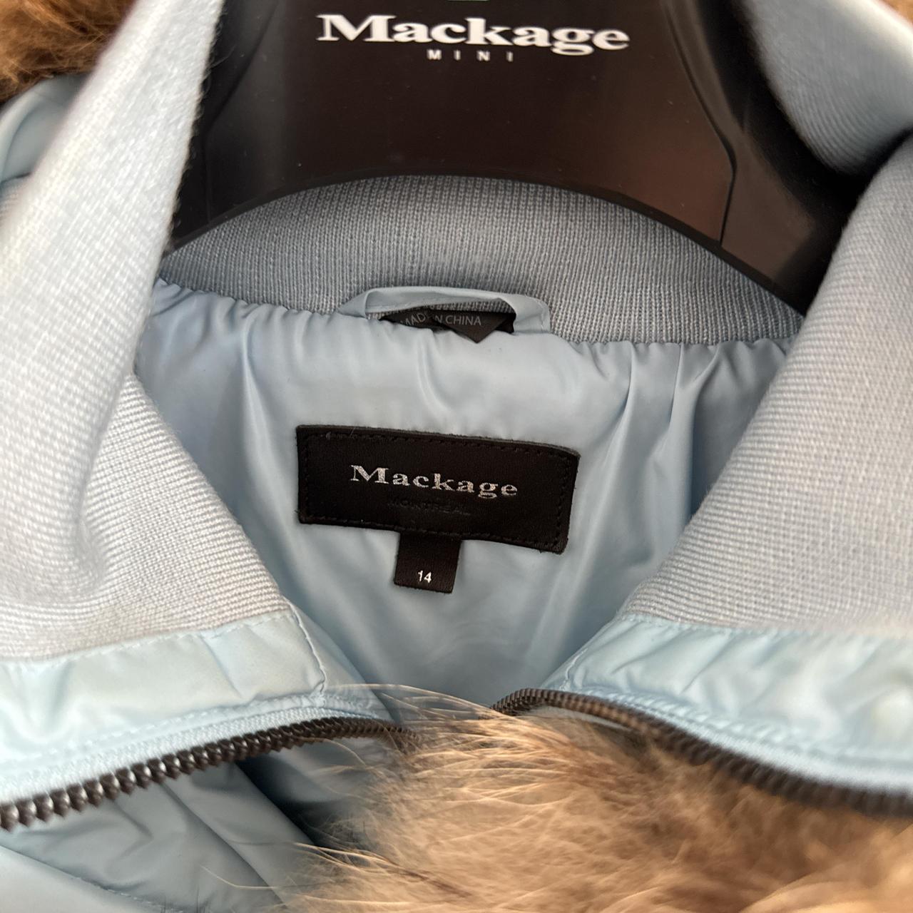 Mackage kids coat size 14 Baby blue parka with faux... | Depop