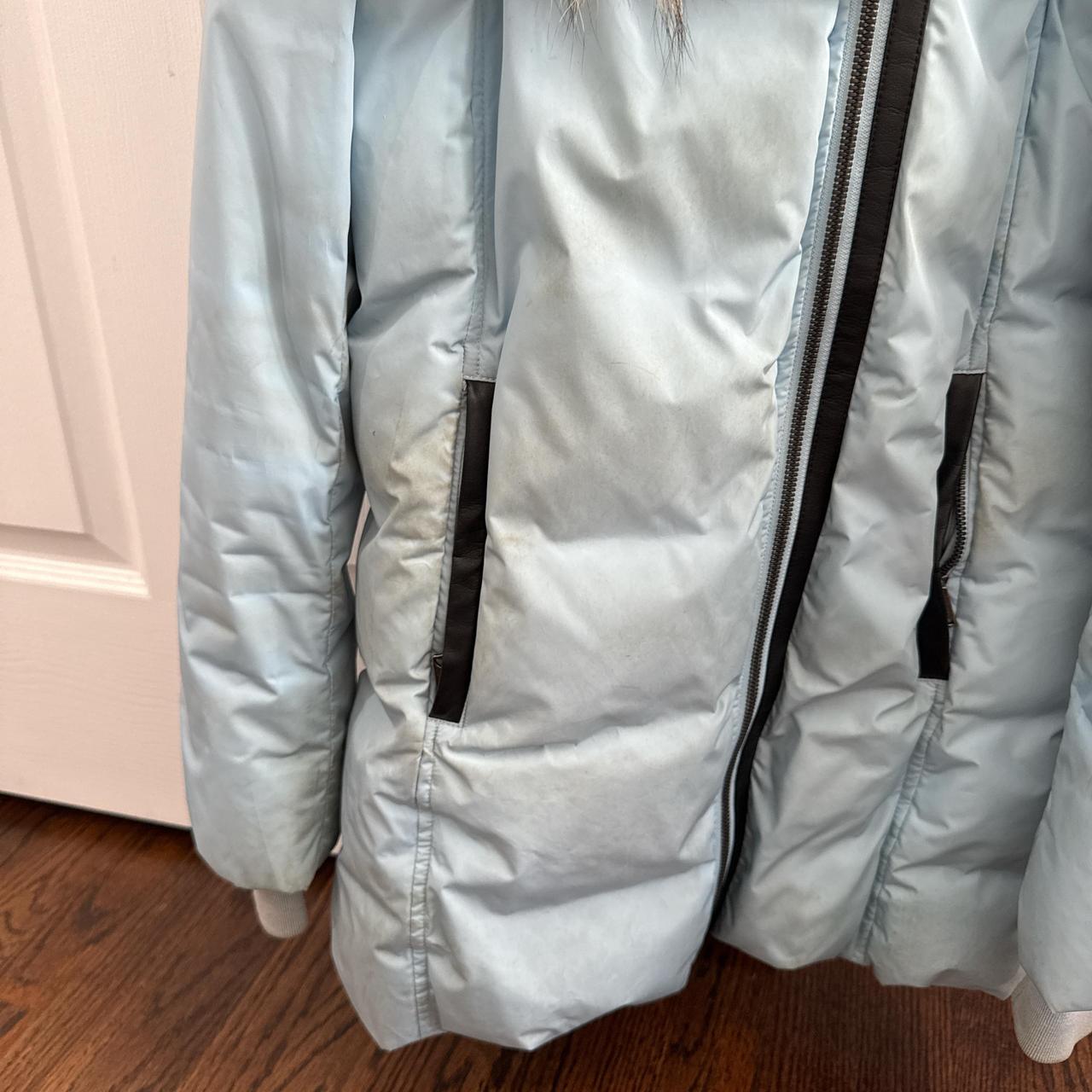 Mackage kids coat size 14 Baby blue parka with faux... | Depop