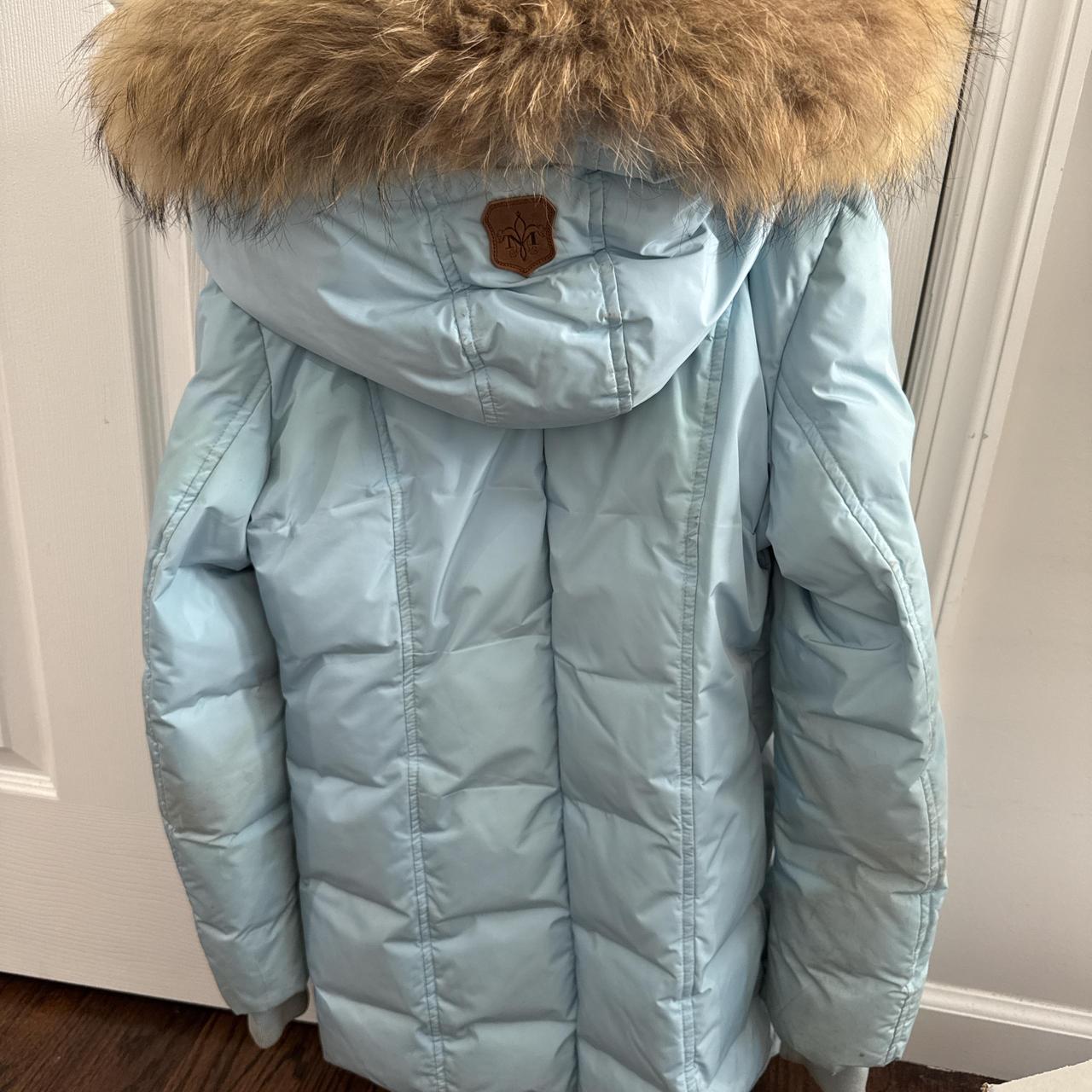Mackage kids coat size 14 Baby blue parka with faux... | Depop