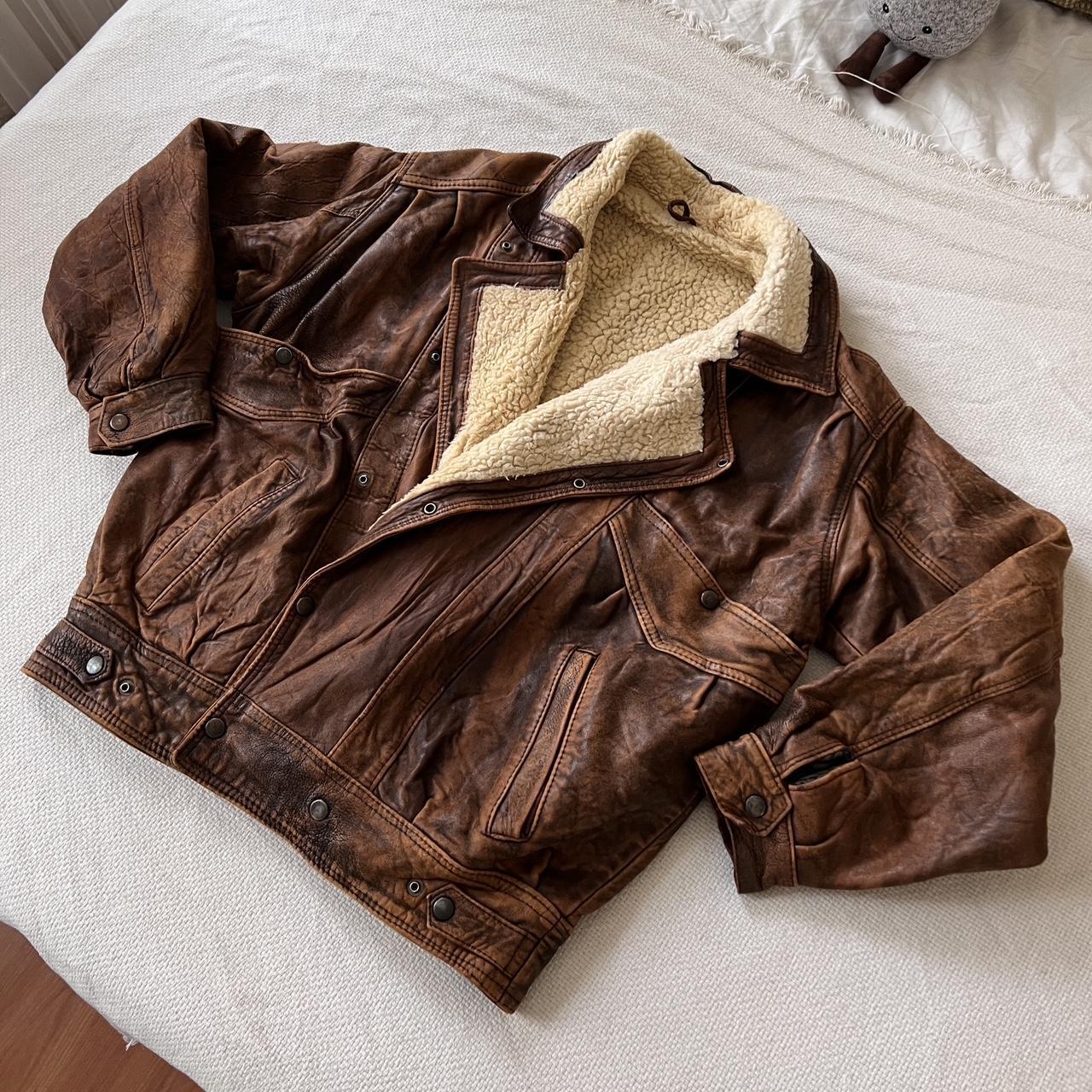 Vintage real leather aviator jacket. Such a unique... - Depop