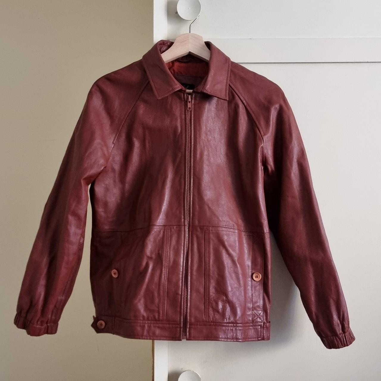 Vintage burgundy leather jacket Fits size 8-10 when... - Depop